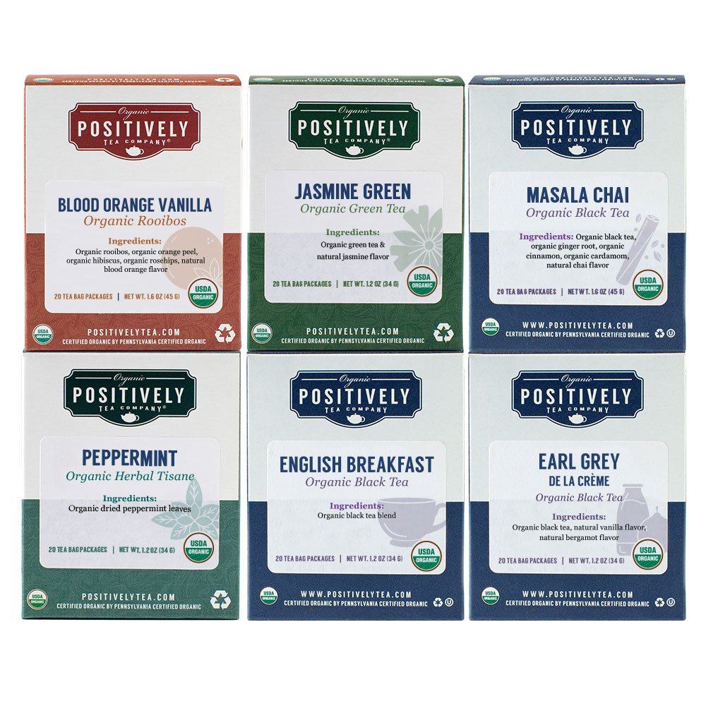 Positively Tea's Organic Tea Bag Sampler, 120 Ct Tea Bags 6 Boxes of 20 ...