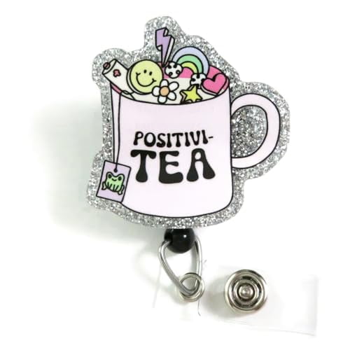 Positivi-TEA Badge Reel, Cute Retractable ID Badge Holder, Motivational ...