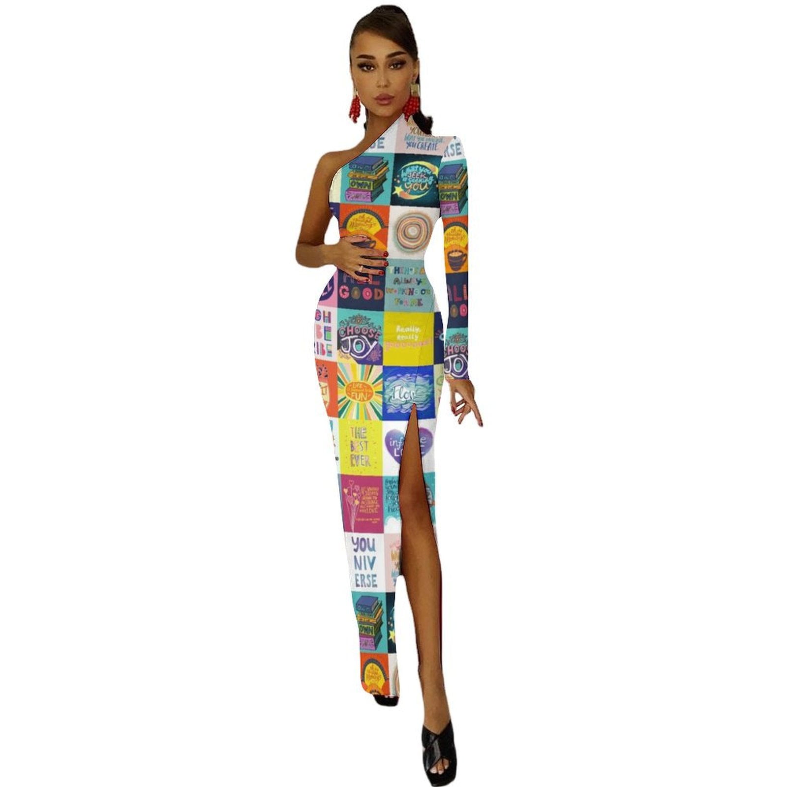 Positivity Patchwork Half Dleeve Split Dress elegant evening dresses ...