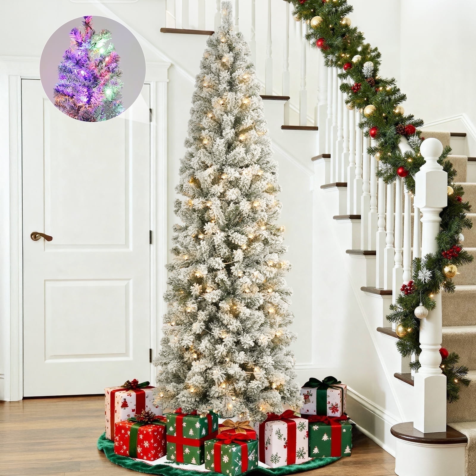 iFanze 6ft Pre-Lit Artificial Christmas Tree, Full Green PVC with 1000 ...