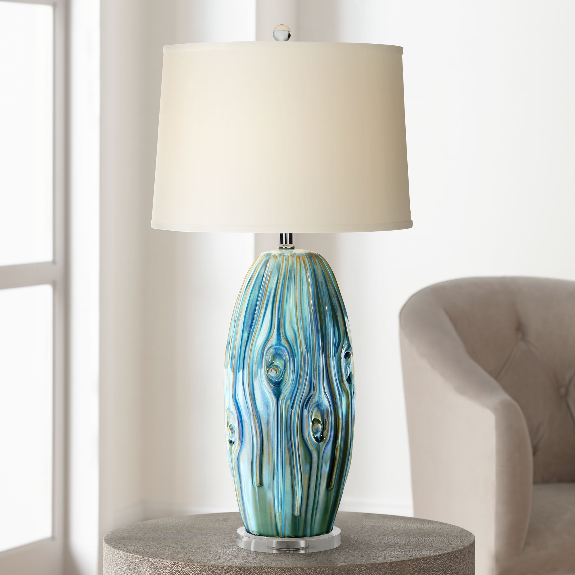 Simple Designs Textured Stucco Ceramic Oval Table Lamp - Walmart.com