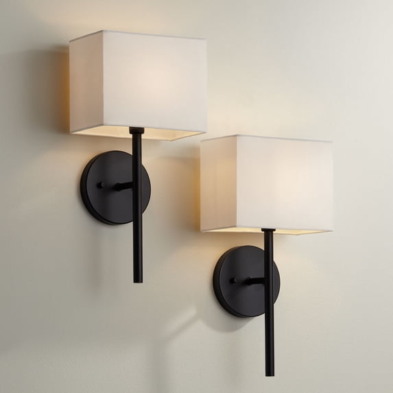"Possini Euro Design Favreau Set of 2 Black Wall Sconces, 8"" Hardwire ...