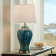 Possini Euro Design Modern Table Lamp 27" Teal Glaze Ceramic Jar with ...