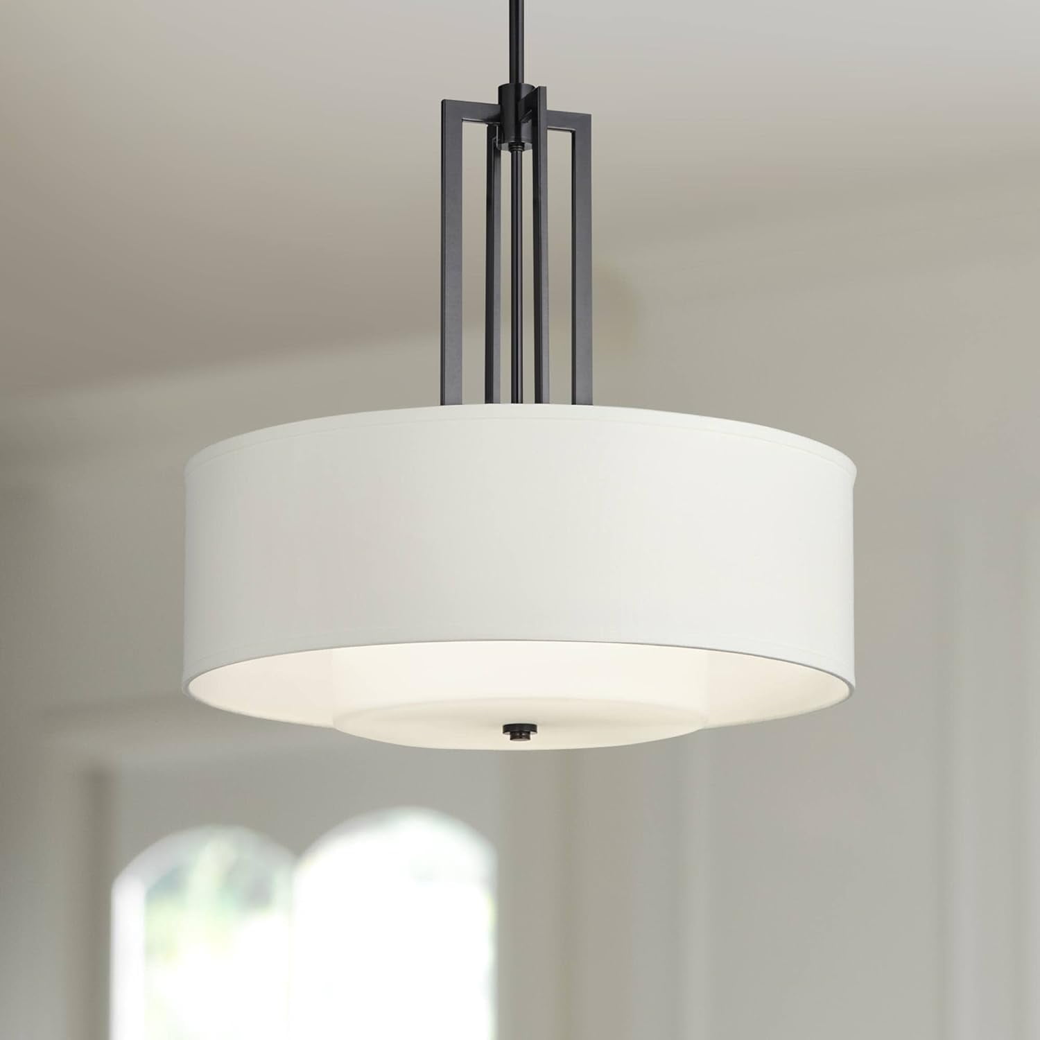 Possini Euro Design Sundry Black Drum Pendant Light 24" Wide Modern Off ...