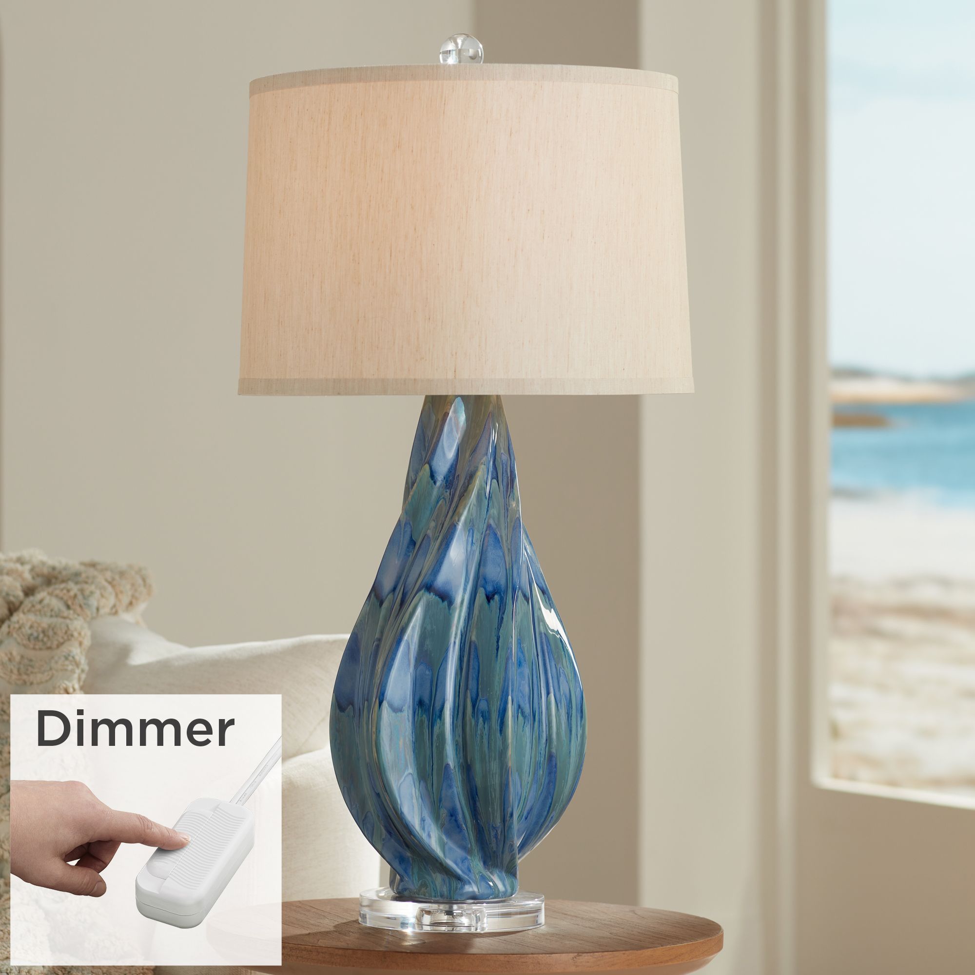 Possini Euro Design Teresa Modern Table Lamp 31" Tall Teal Blue Ceramic ...
