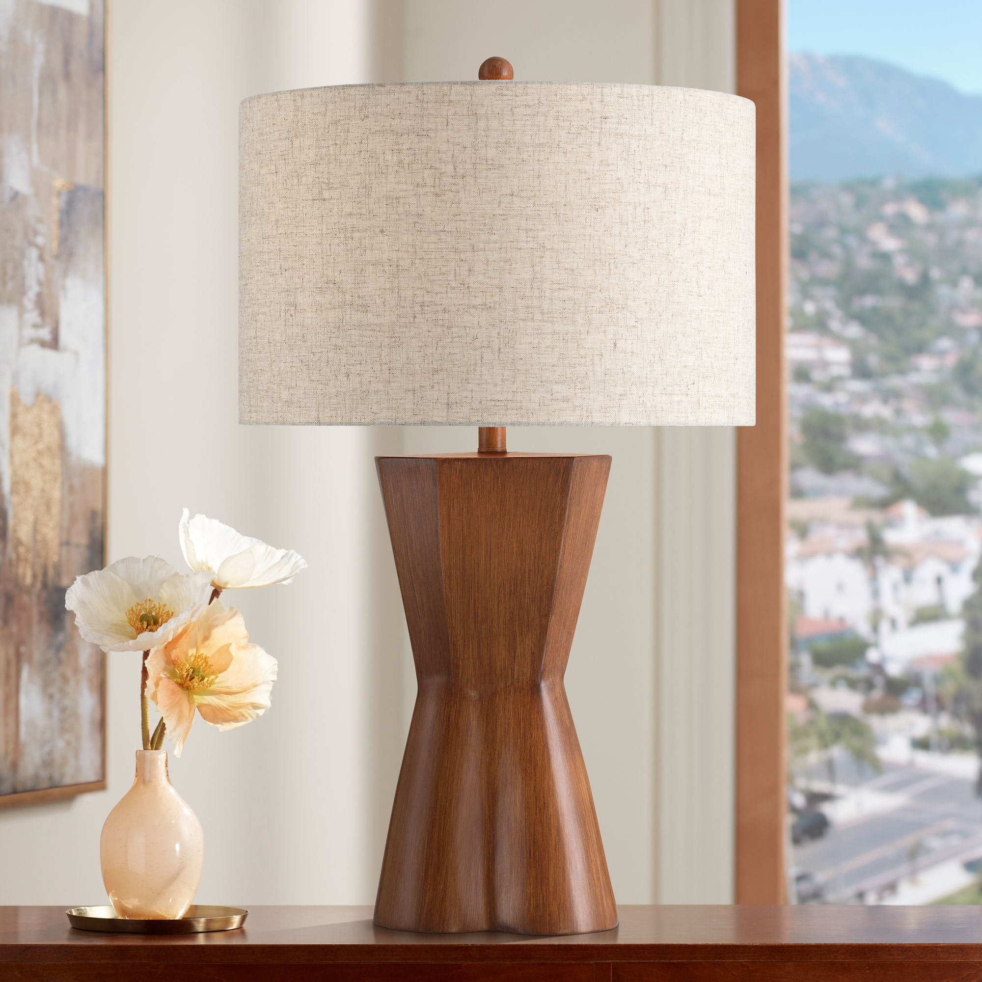 Possini Euro Design Tri 30" Tall Large Modern End Table Lamp Brown Faux ...