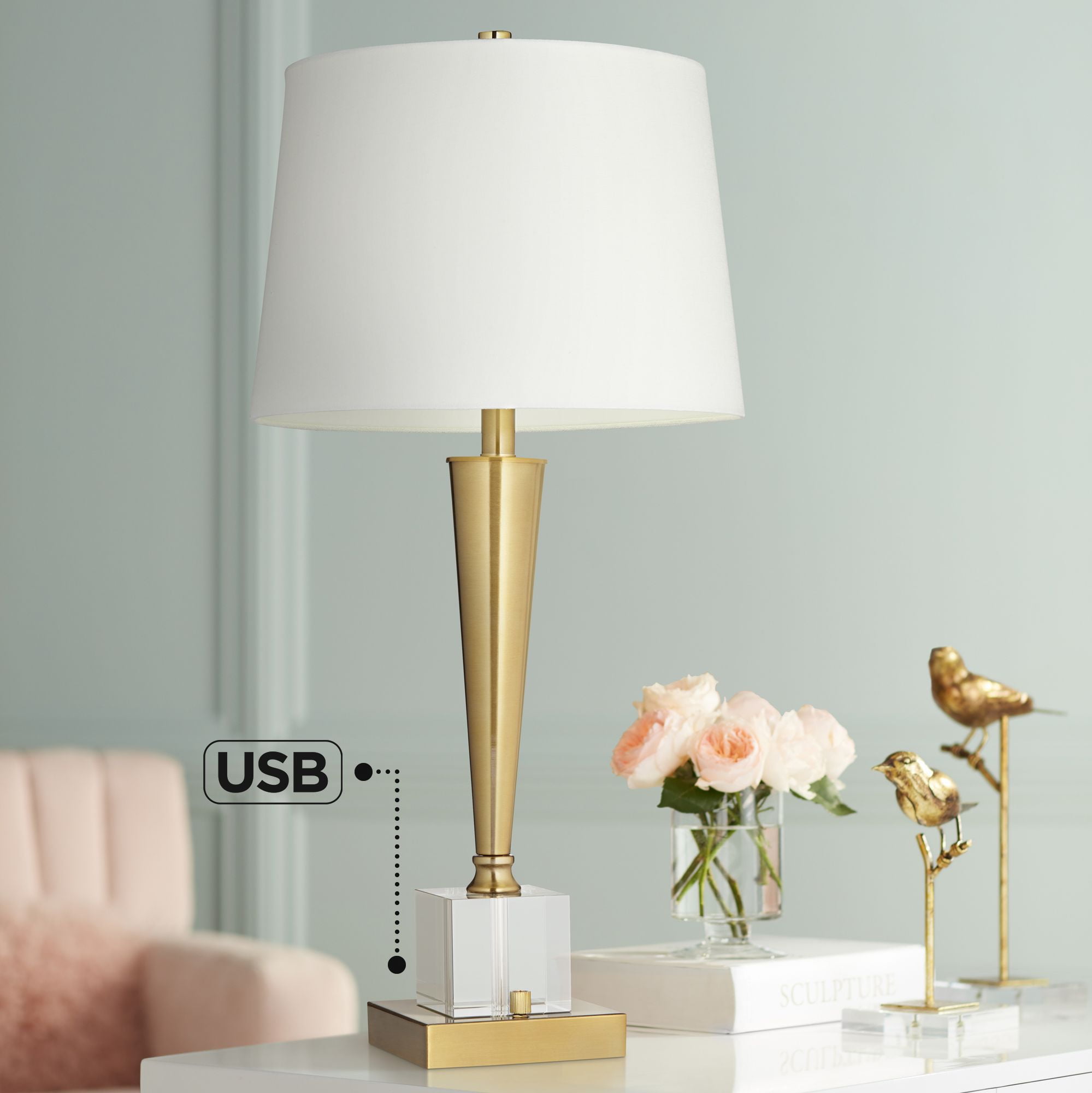 Possini Euro Design Wayne 29 1/4" Tall Modern Glam End Table Lamp USB ...