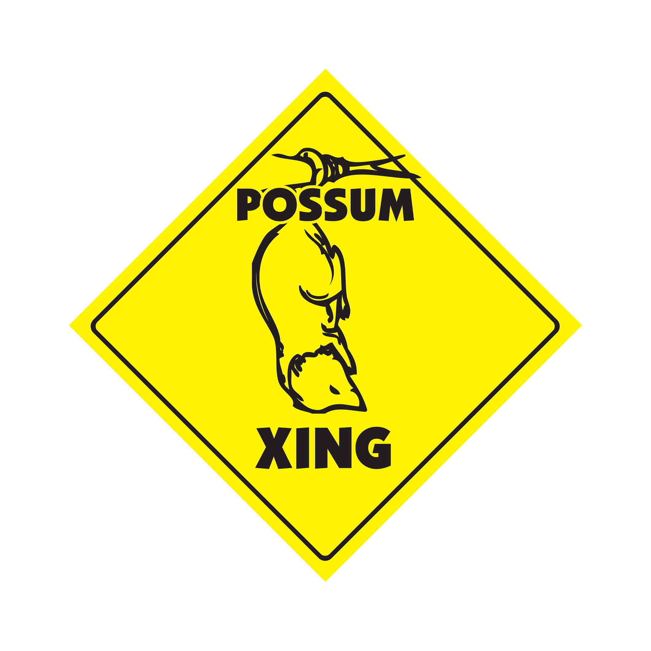 Possum Crossing Plastic Sign Decal Zone Xing animals joke roadkill road ...