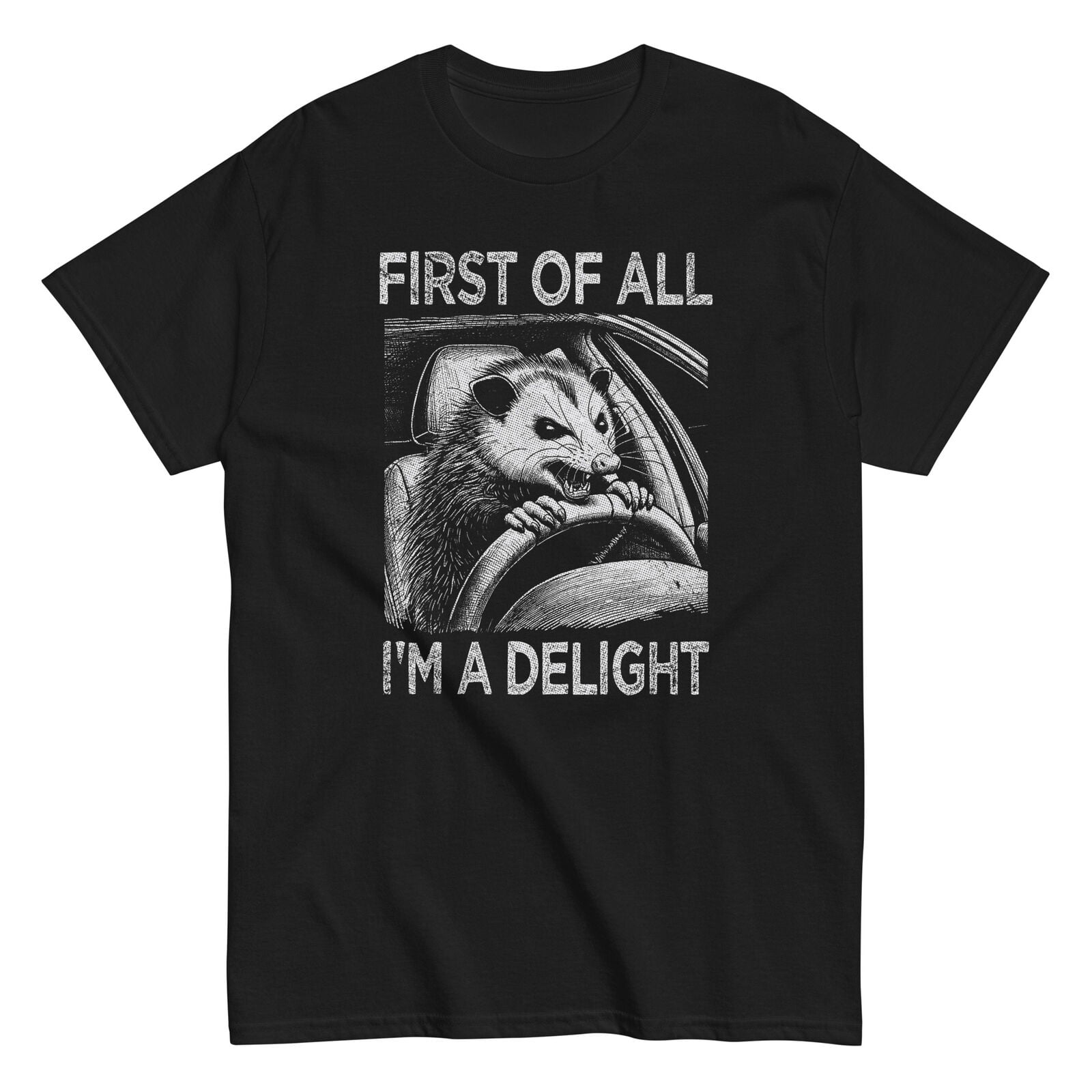 Possum Driving Car Funny Cotton T-Shirt I'm Delight Meme Tee - Walmart.com