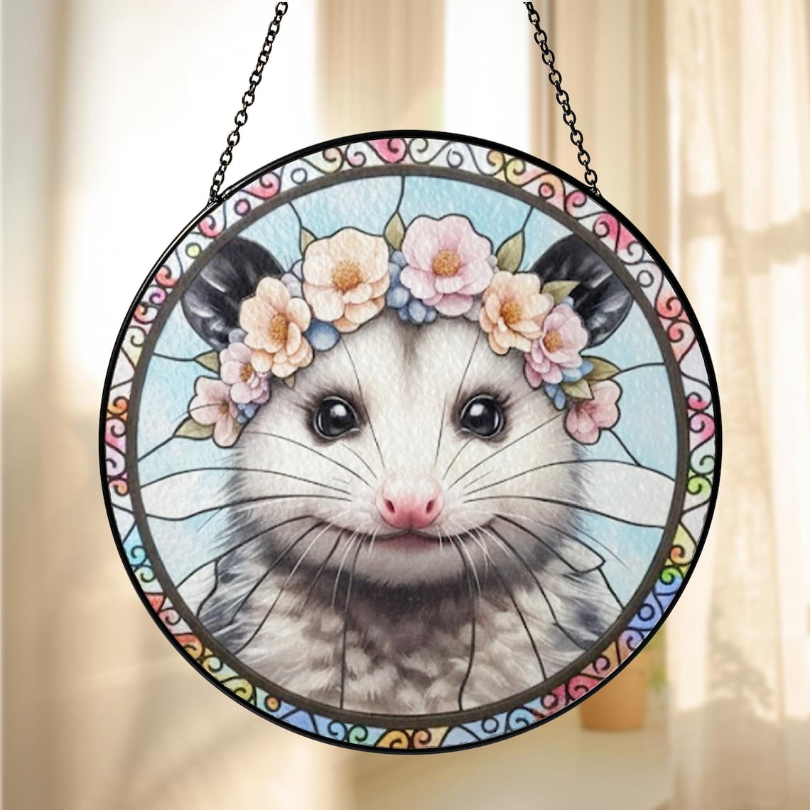 Possum Glass Suncatcher, Opossum Window Hanging Cute Animal Wildlife ...