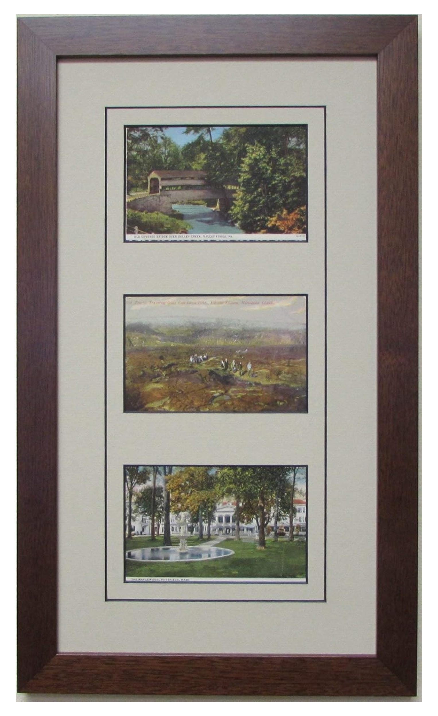 Post Card Frame for Three (3) 3.5" X 5.5" Post Cards Walnut Frame with ...