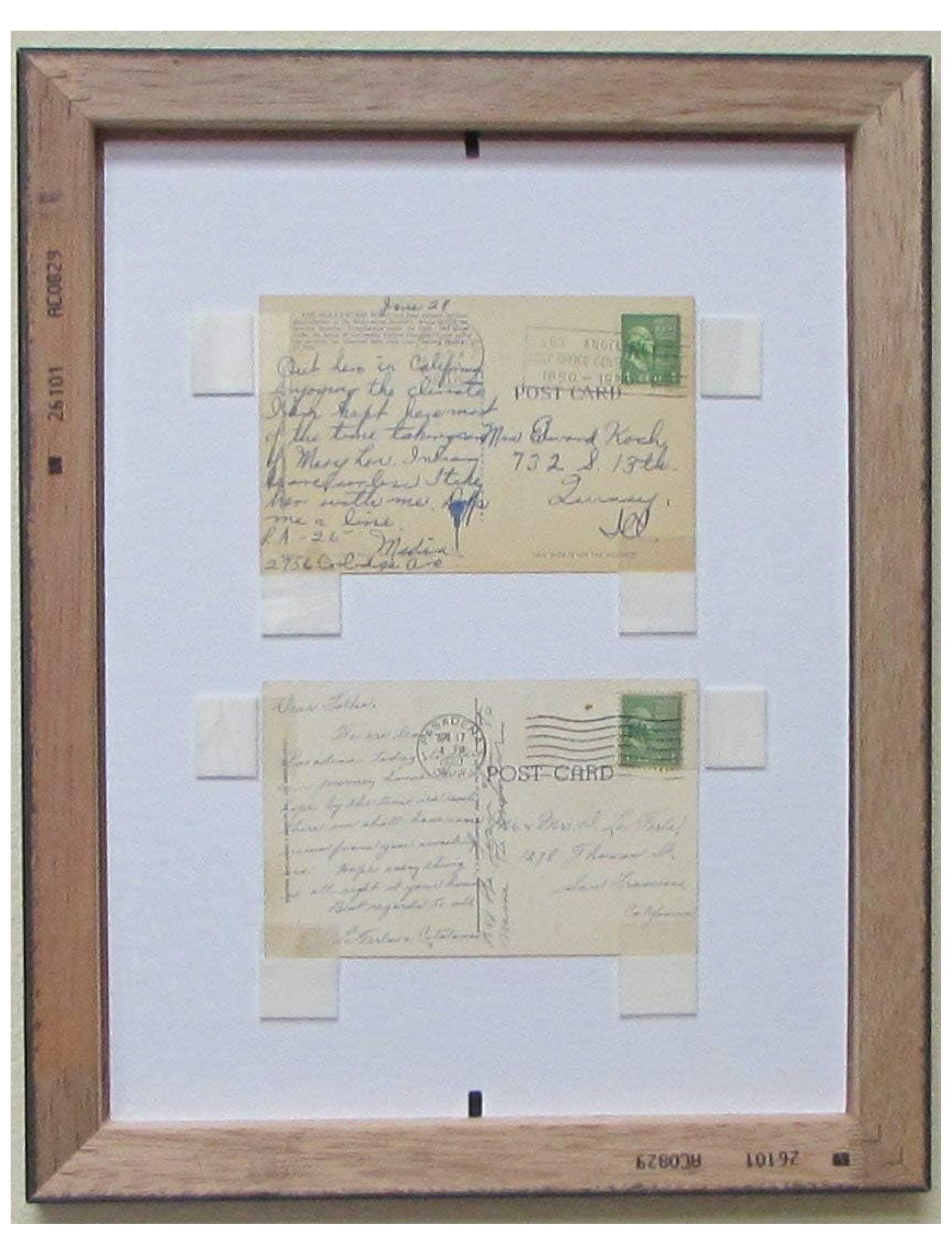 Post Card Frame for Two (2) 3.5" X 5.5" Post Cards Walnut Frame with ...