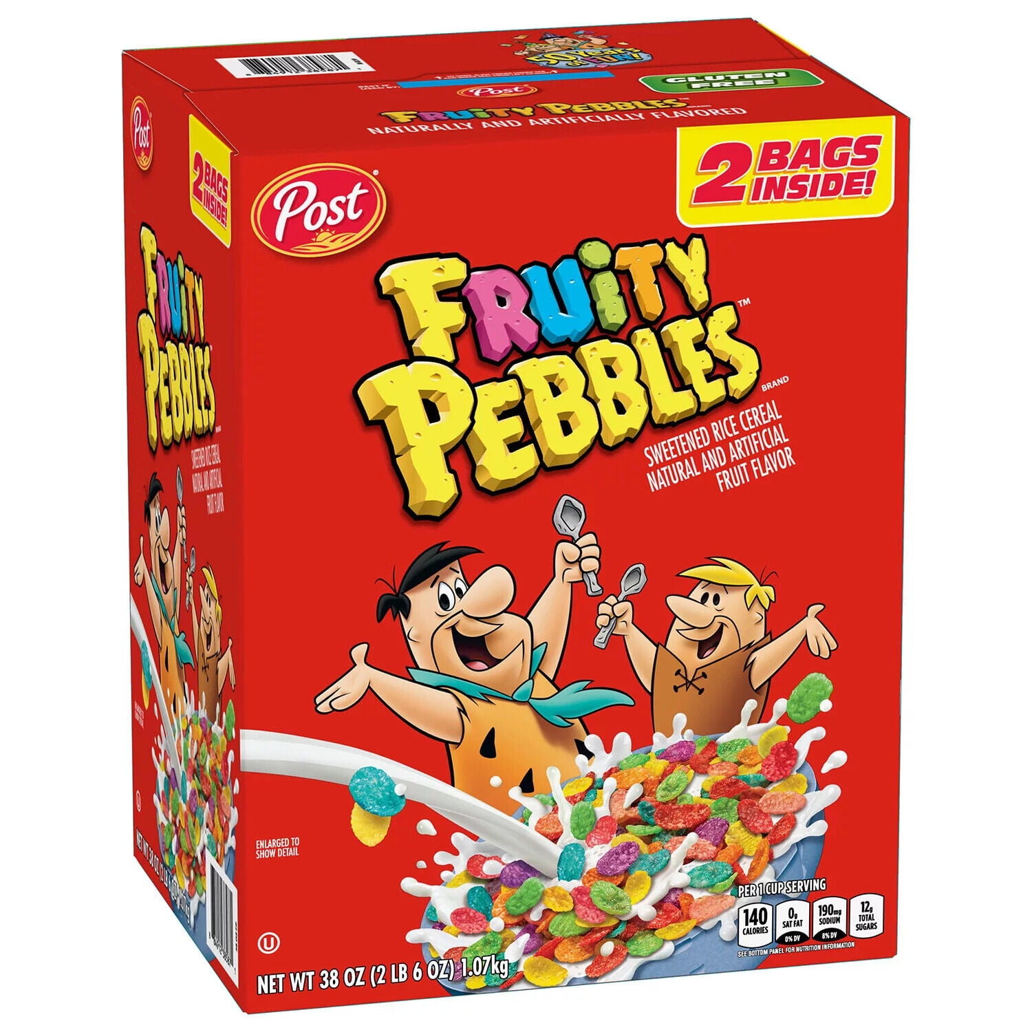 Post Fruity PEBBLES, Gluten Free, Sweetened Rice Cereal (38 oz ...