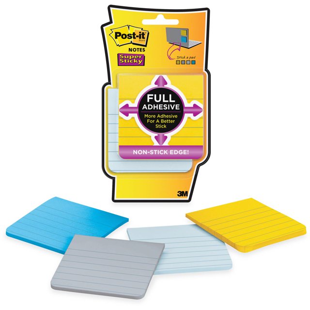 Post-It Super Sticky Full Adhesive Notes 4 Pack, Ruled, 3in. x 3in ...
