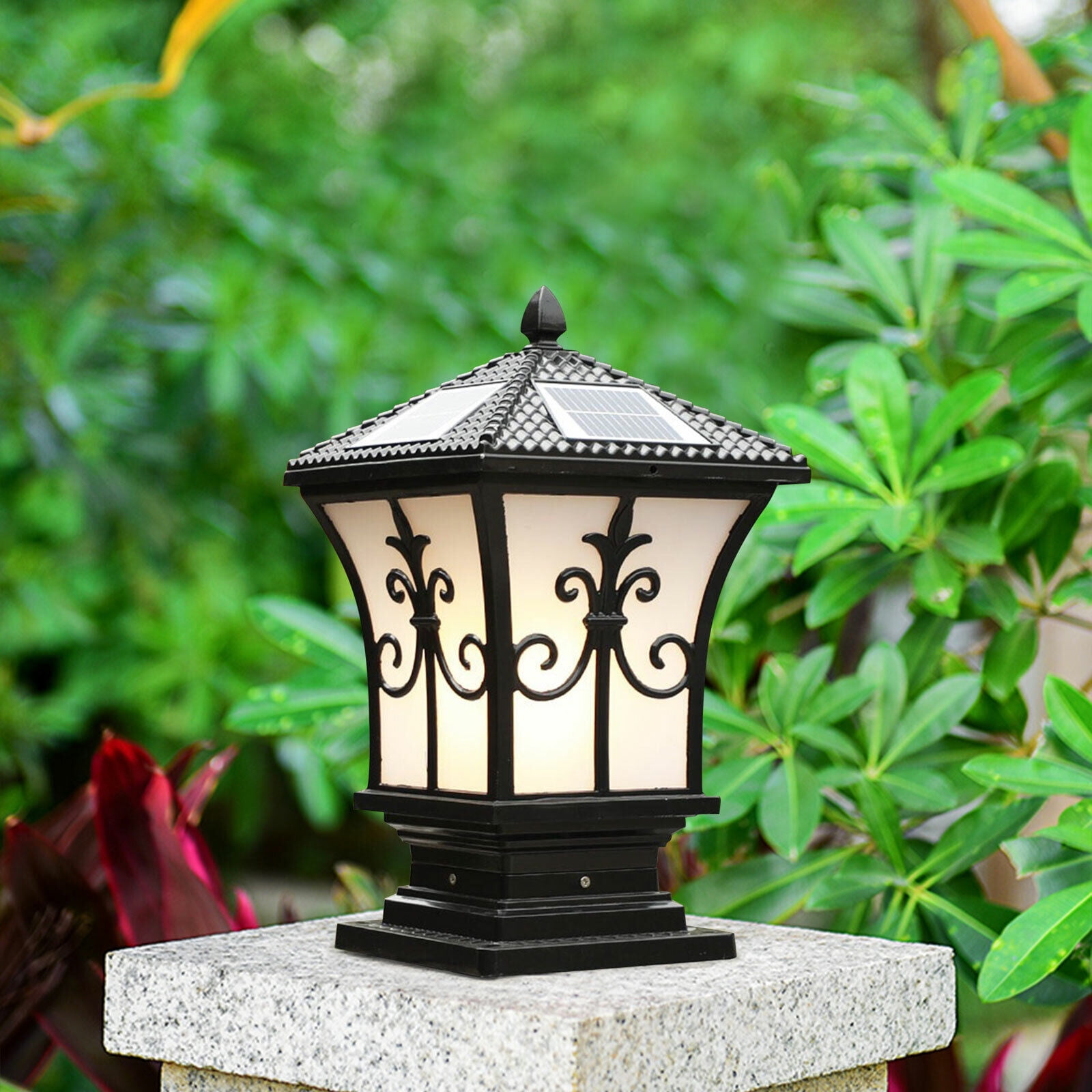 Post Light Solar Powered Outdoor LED Pillar Lamp Fence Fixture Yard ...