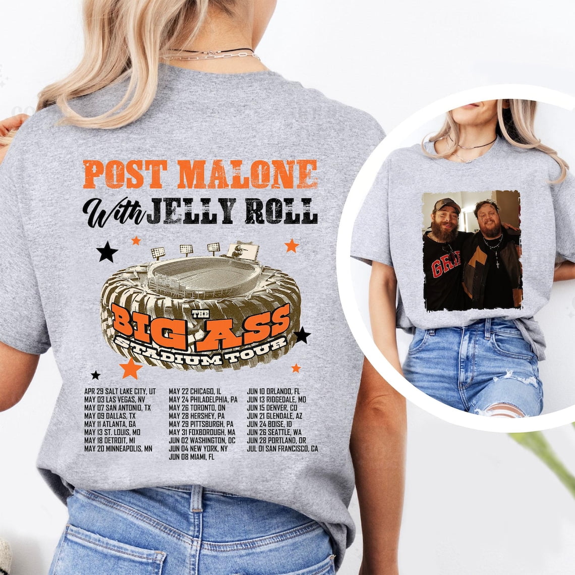 Post Malone 2 sides T-shirt, Post Malone Tour 2025 Big Ass Stadium Tour ...