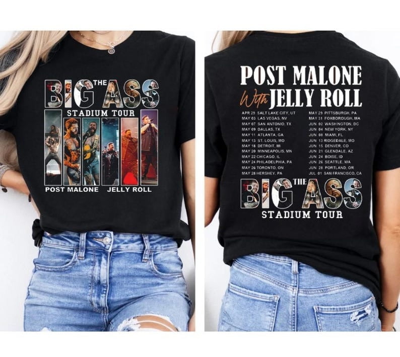 Post Malone & Jelly Roll 2 Side Shirt Retro Concert 2025 Music Tee ...