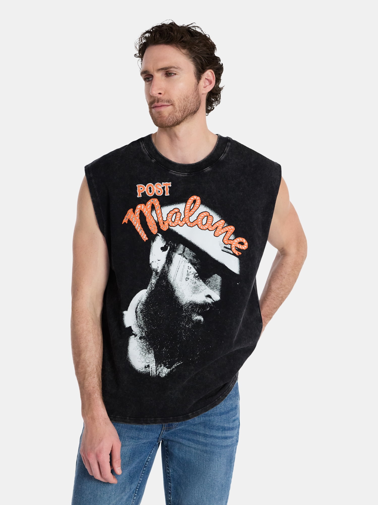 Post Malone Men's & Big Men's Washed Sleeveless Cotton Muscle Tank Top ...
