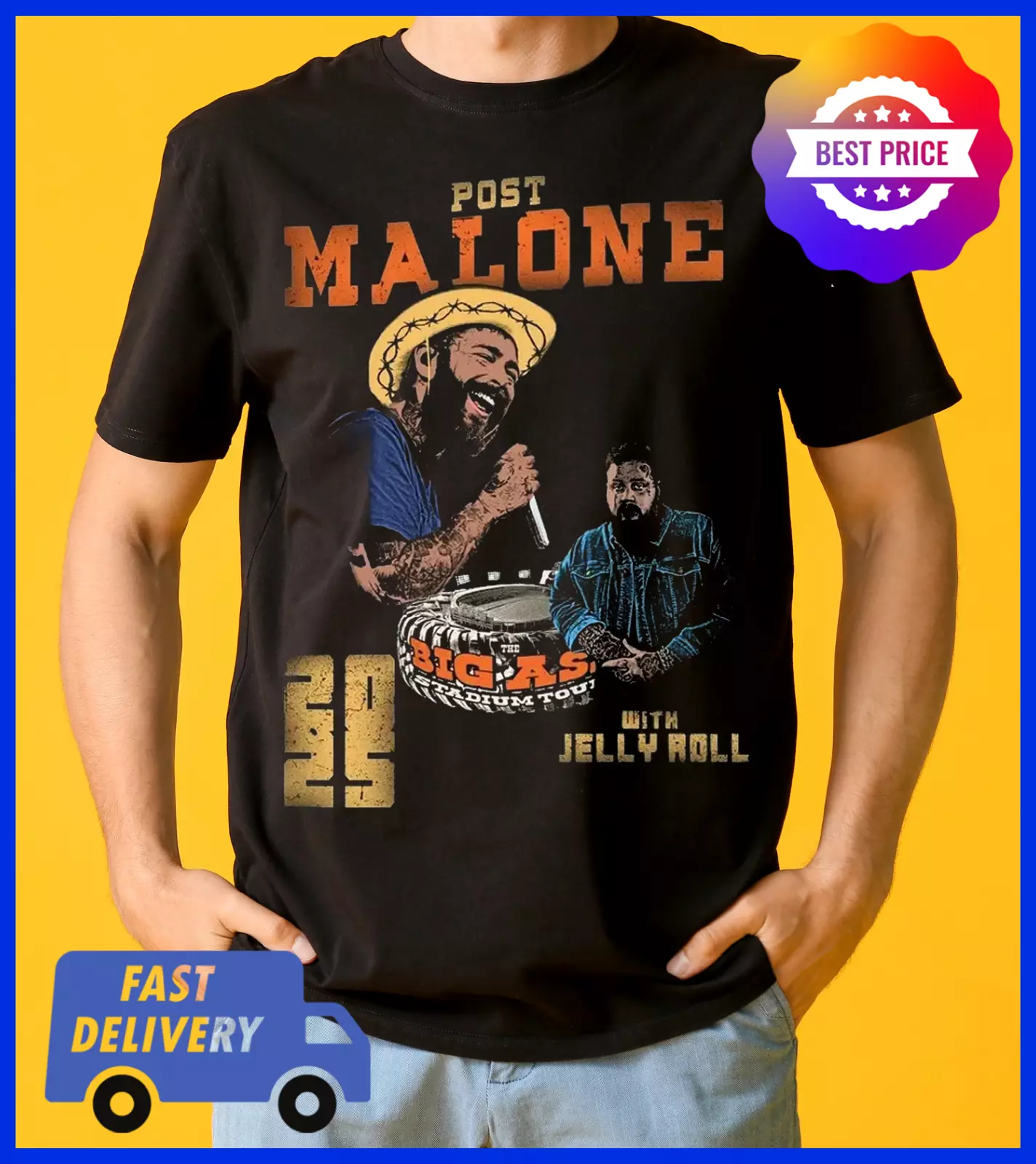 Post Malone and Jelly R0ll Big Ass Stadium Tour 2025 T-Shirt - Walmart.com