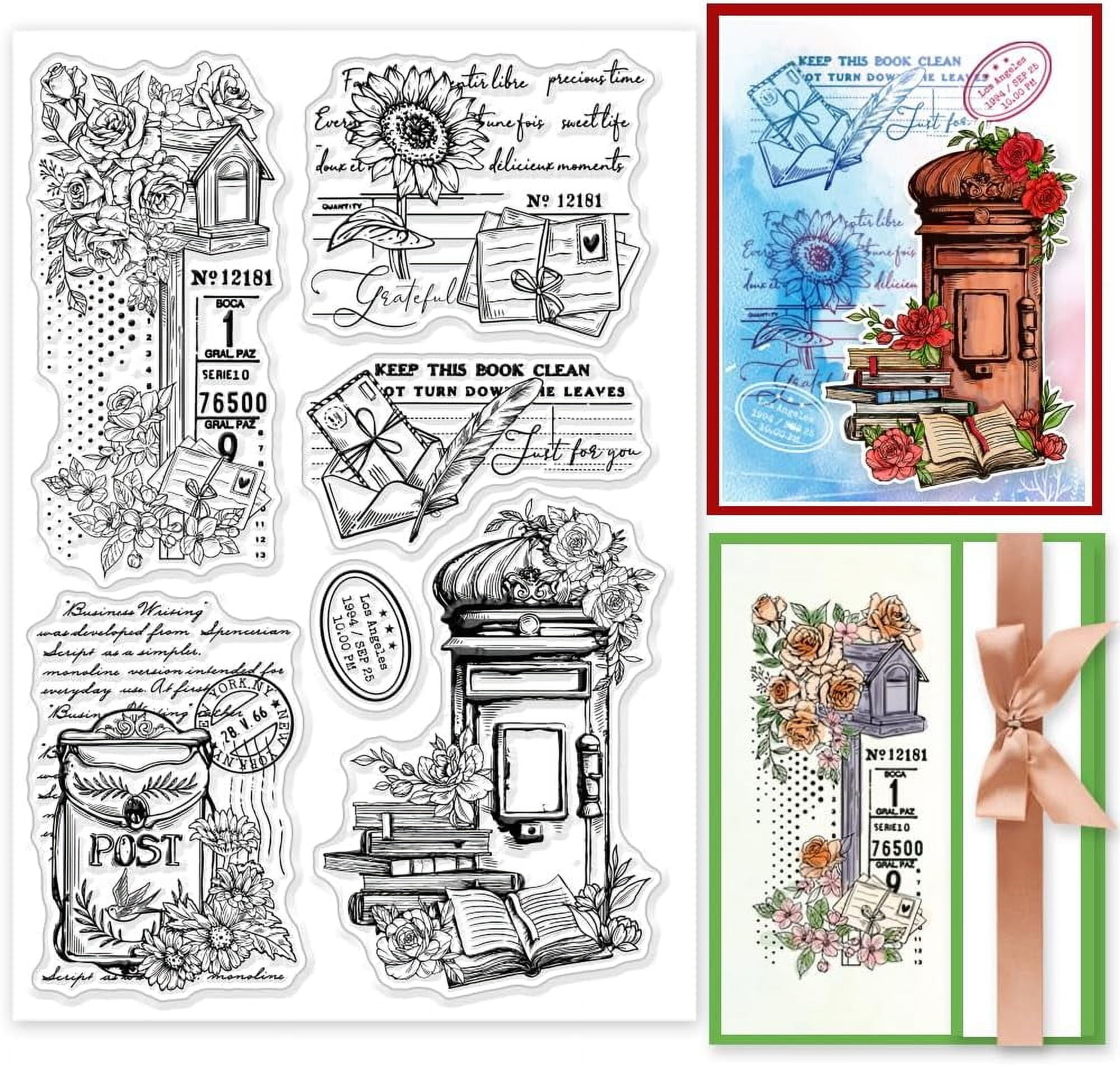 Post Office Mailbox and Flower Leaves Clear Stamps for Cards Making ...