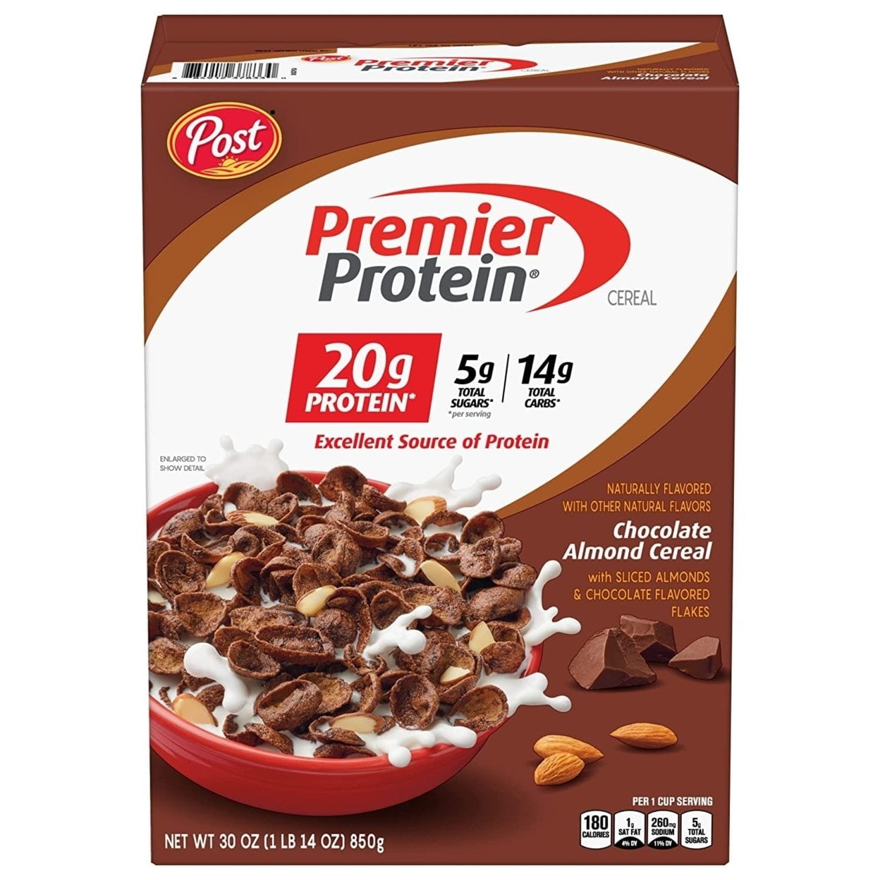 Post Premier Protein Chocolate Almond High Protein Cereal, 30 Ounce ...