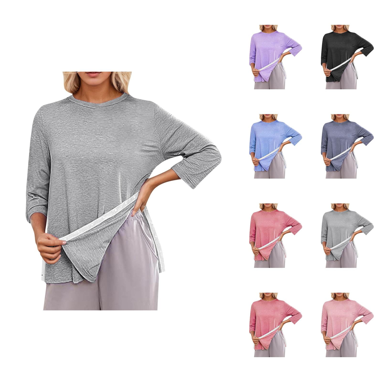 Post Shoulder Surgery Shirts for Women 3/4 Sleeve Tear Away Side Slit ...