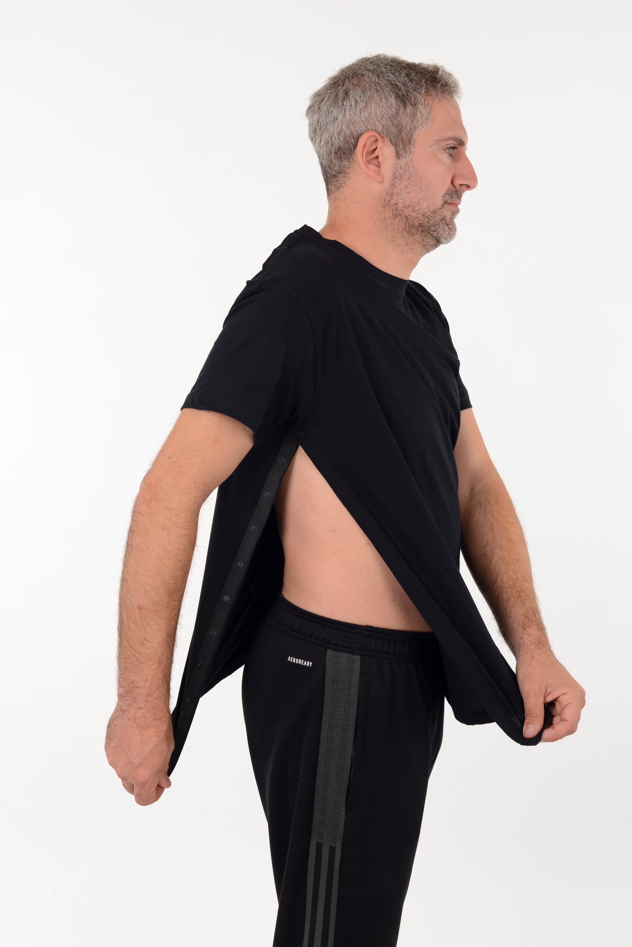 Men's Black Post Surgery Recovery Tshirt, Snap Open TearAway Shirt ...