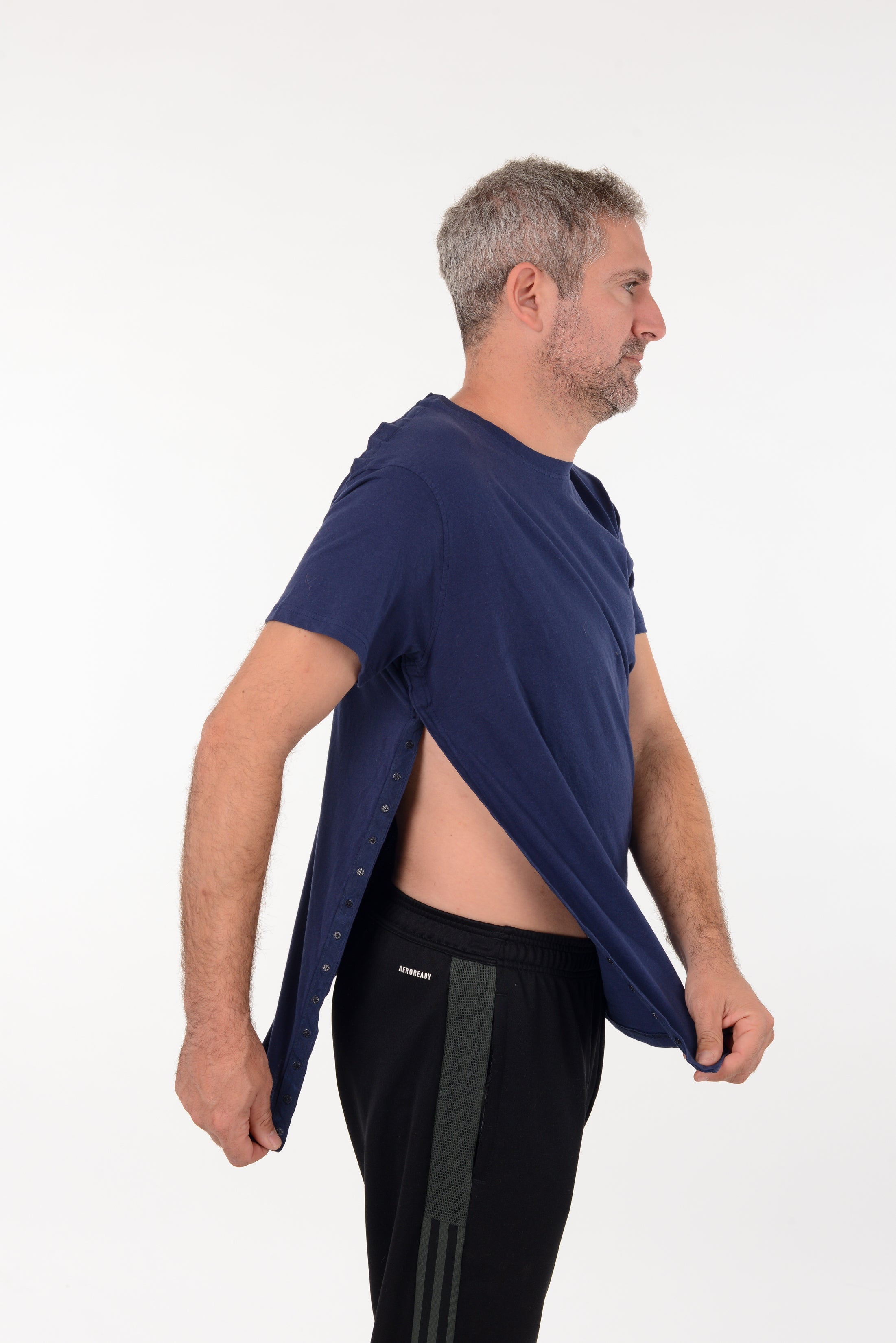 Post Surgery Recovery Tshirt Snap Open TearAway Shirt Color: Navy/Men ...