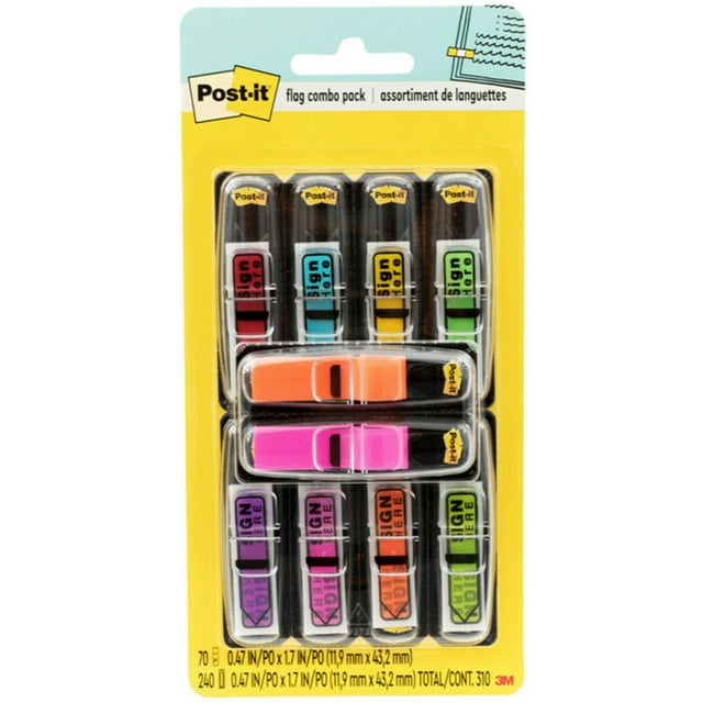 Post-it 0.50"x1.75" Sign Here Sticky Flags, Assorted, 240/Pack ...