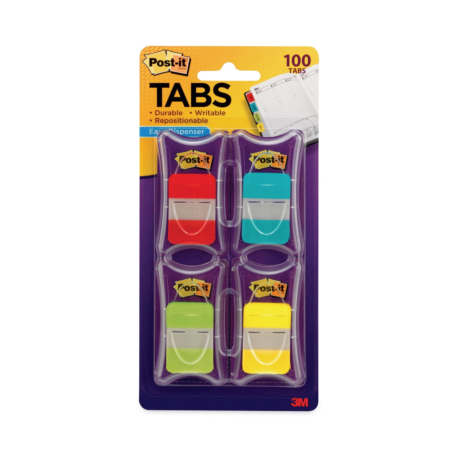 Post-it 1" Plain Solid Color Tabs, Assorted Colors, 1" Wide, 100 Per ...