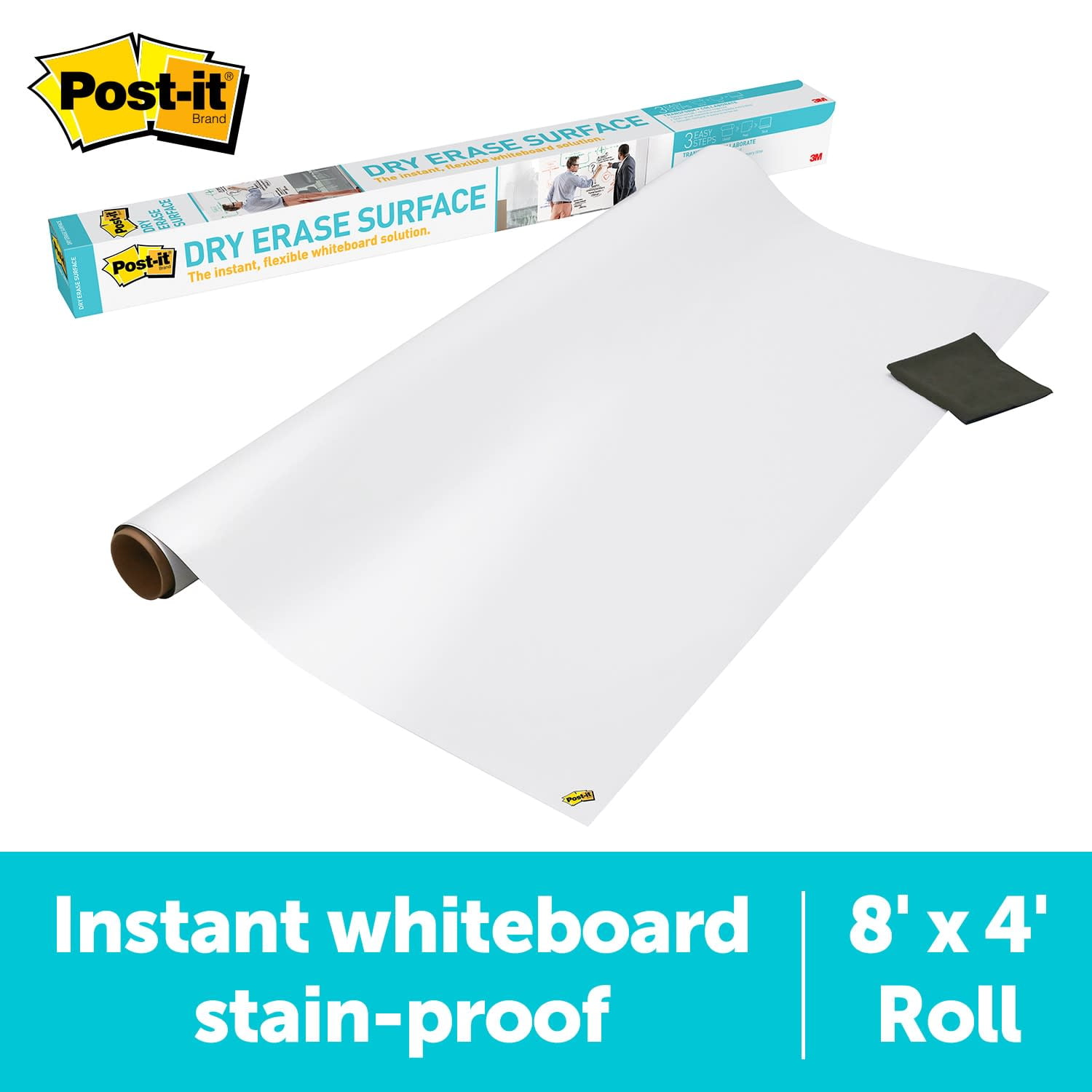 Post-it Dry Super Sticky Self-Stick Dry Erase Surface Film, White, 8 ft ...