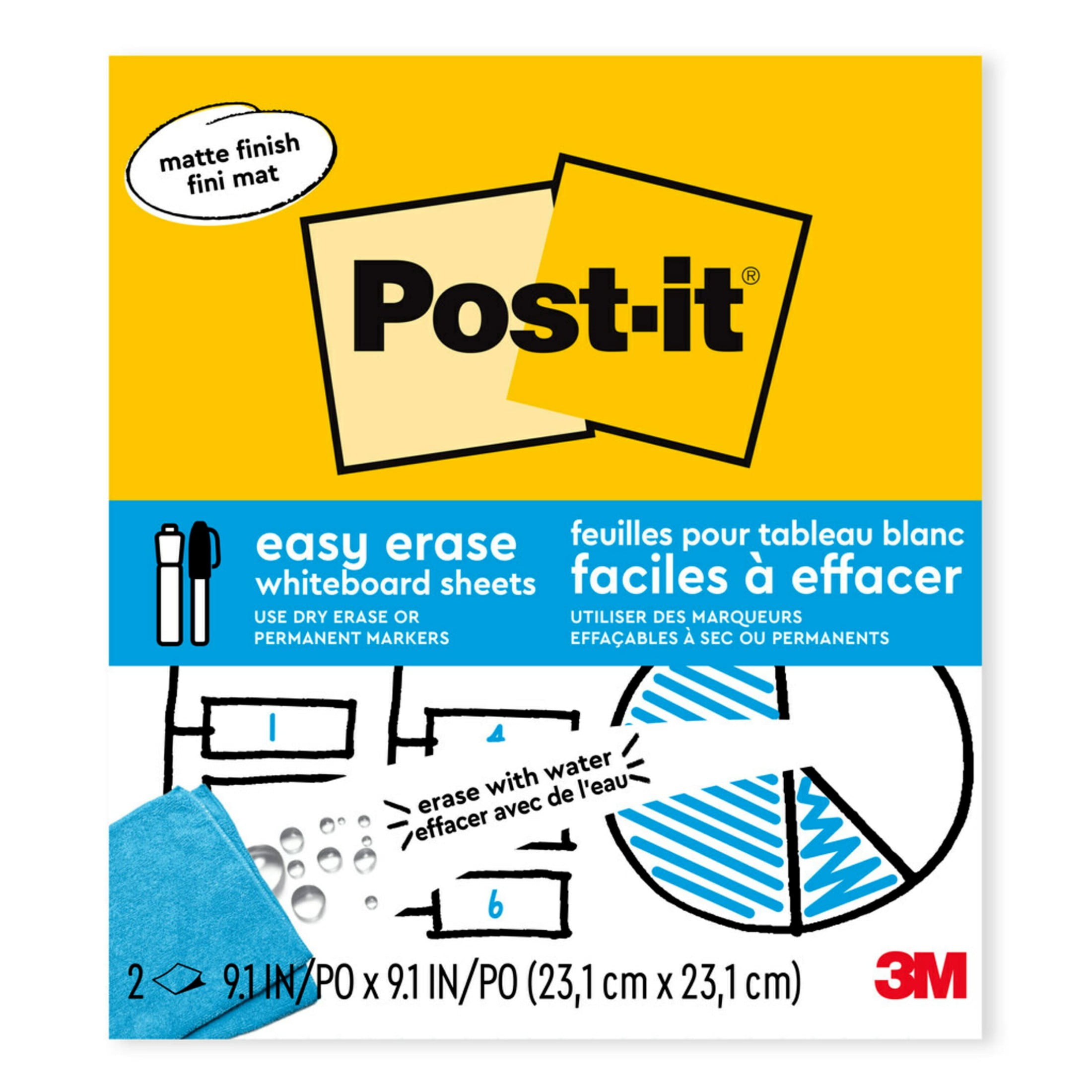 Post-it Easy Erase Permanent Marker Whiteboard Surface, 9.1 in x 9.1 in ...