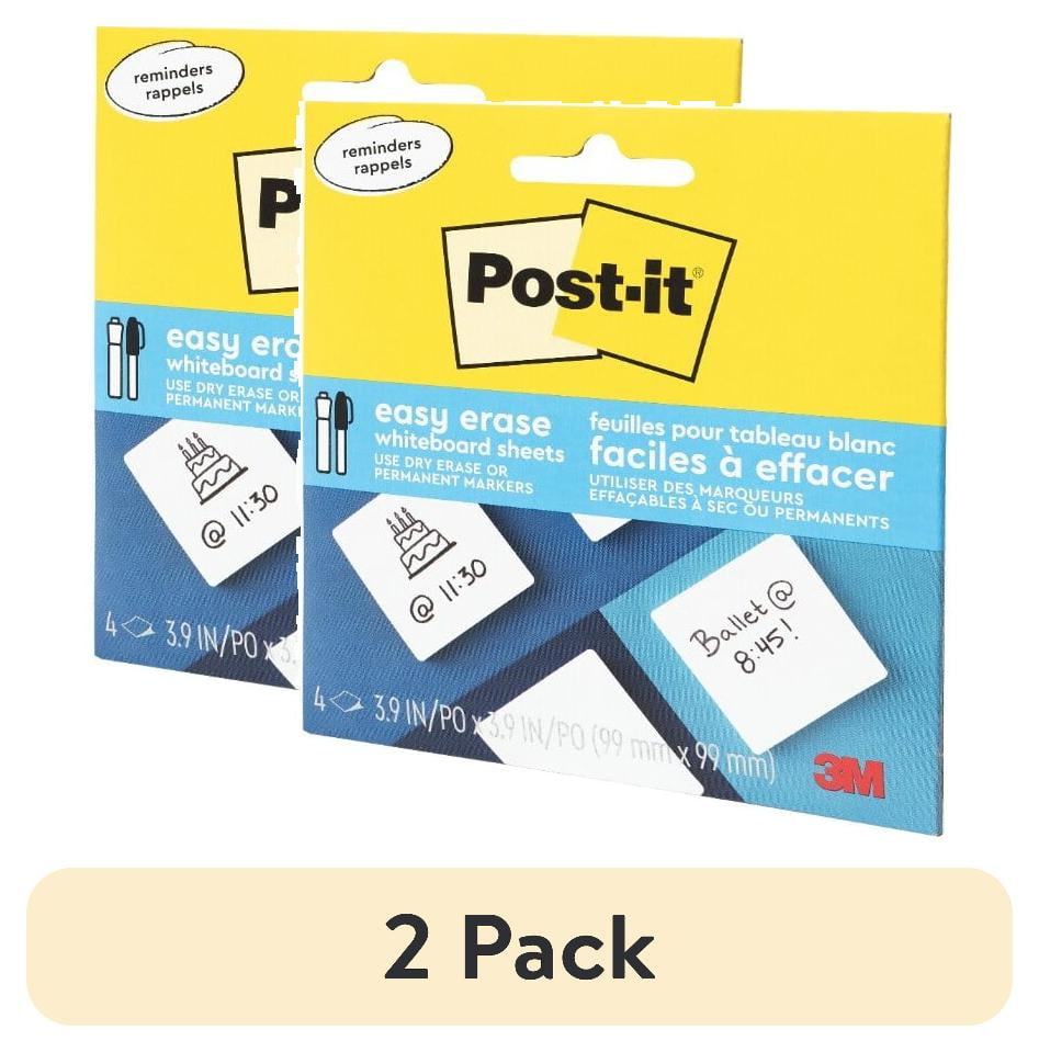(2 pack) Post-it Easy Erase Whiteboard Sheets, 3.9 in. x 3.9 in., 4 ...