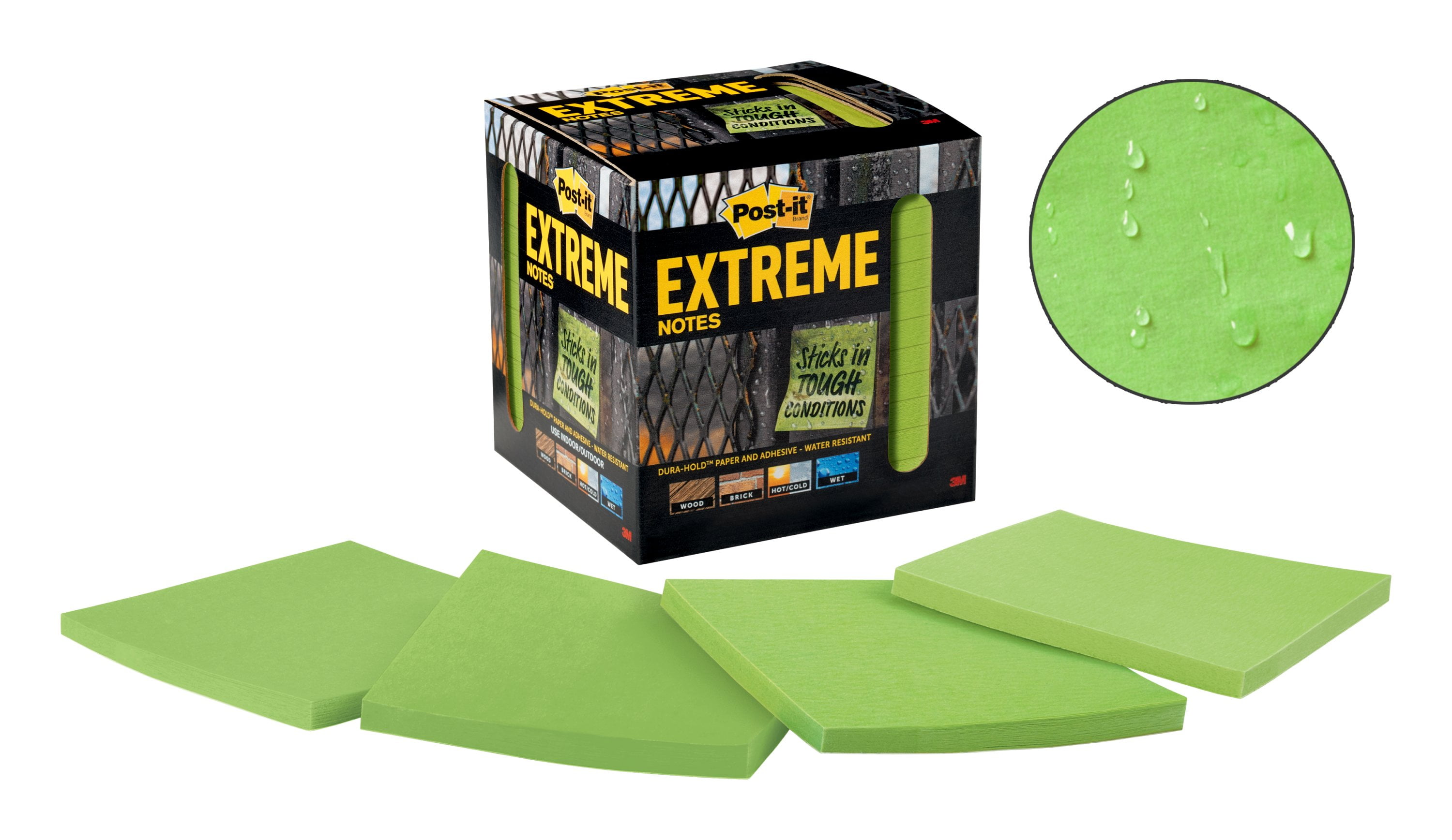 Post-it® Extreme Notes, 3 in. x 3 in., Green, 12 Pads/Pack, 45 Sheets ...
