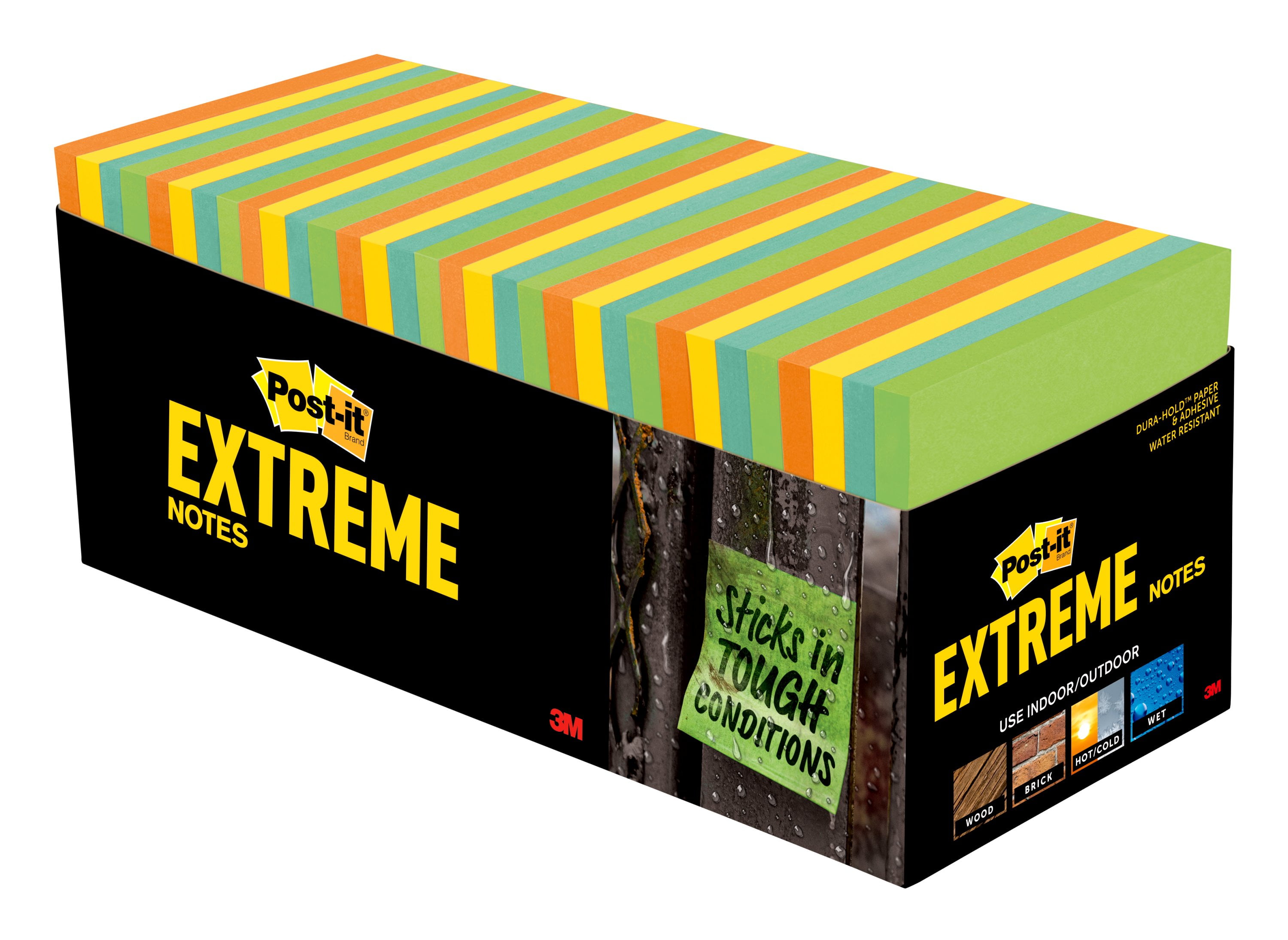 Post-it® Extreme Notes, 3 in. x 3 in., Orange, Green, Yellow, Mint, 32 ...