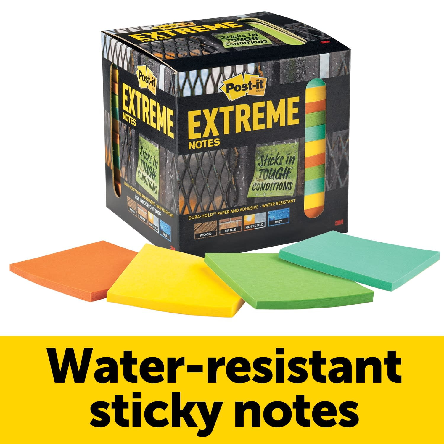 Post-it Extreme Notes, 3"' x 3", Orange, Green, Yellow, Mint, 12 Pads ...