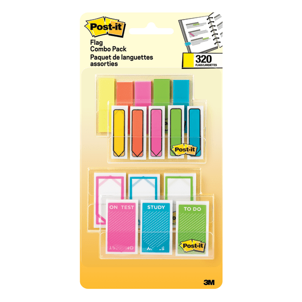 Post-it® Flag Combo Pack, 1/2" & 1", Assorted Colors, 20 Flags Per Pad ...