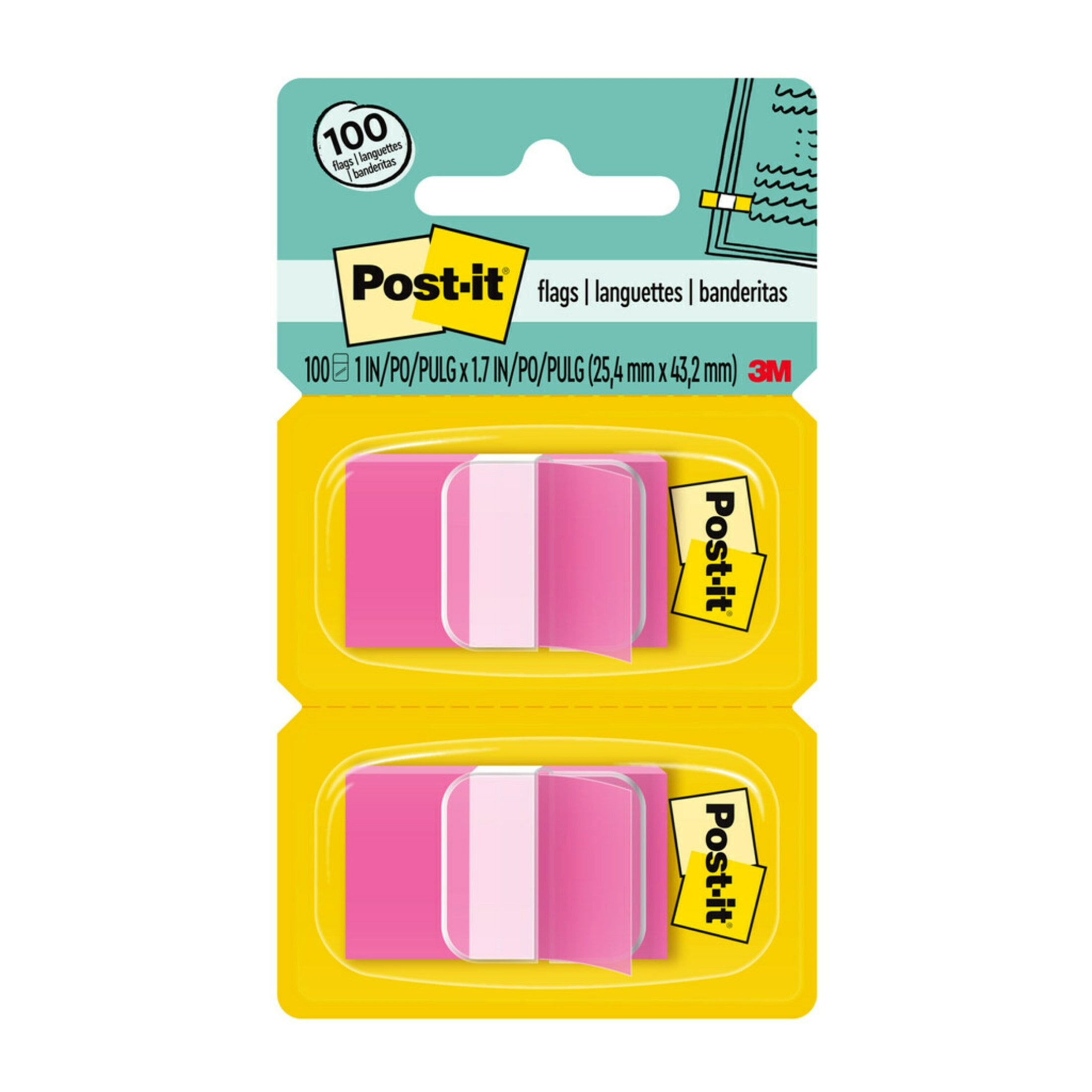 Post-it Flags, 1 in. Wide, Pink, 50 Flags/Dispenser, 2 Dispensers ...