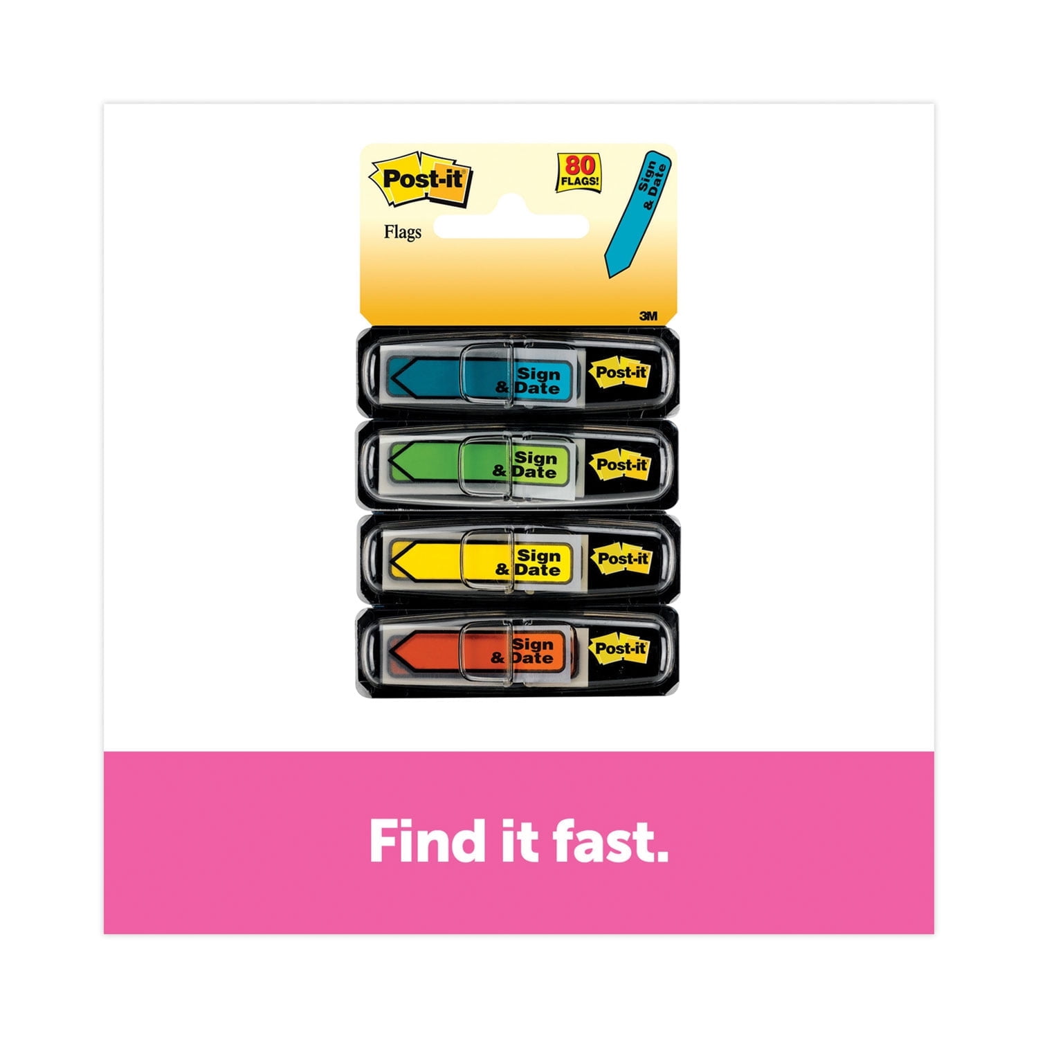 Post-it Flags Arrow Message 0.5\\" Page Flags, Sign and Date, 4 Primary ...