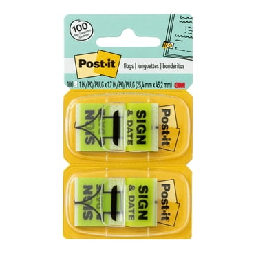 Post-It Message Flags, "Sign and Date", Assorted Colors, .47 in. Wide ...