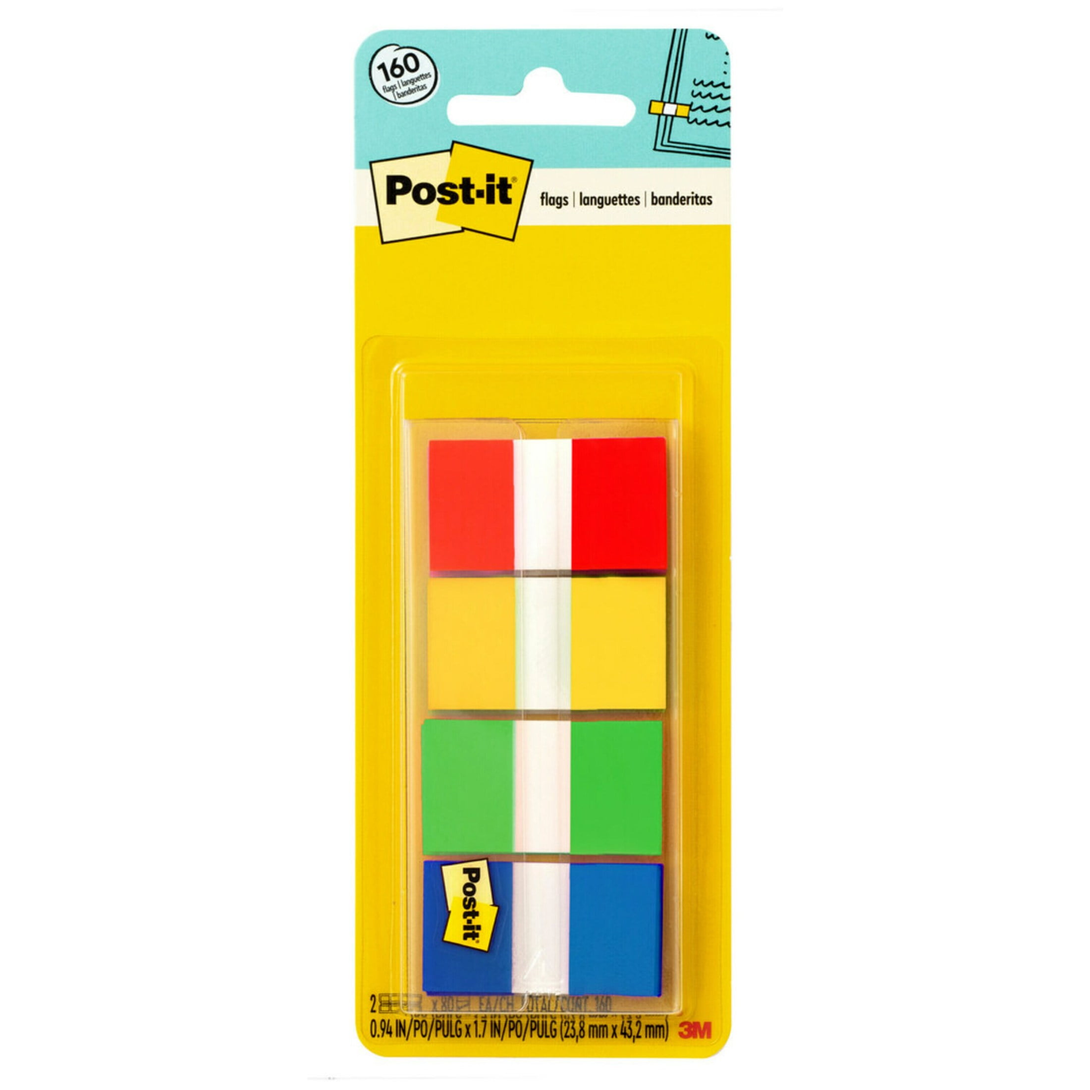 Post-it Flags, Assorted Primary Colors, 1" Flags, 160 total Flags ...