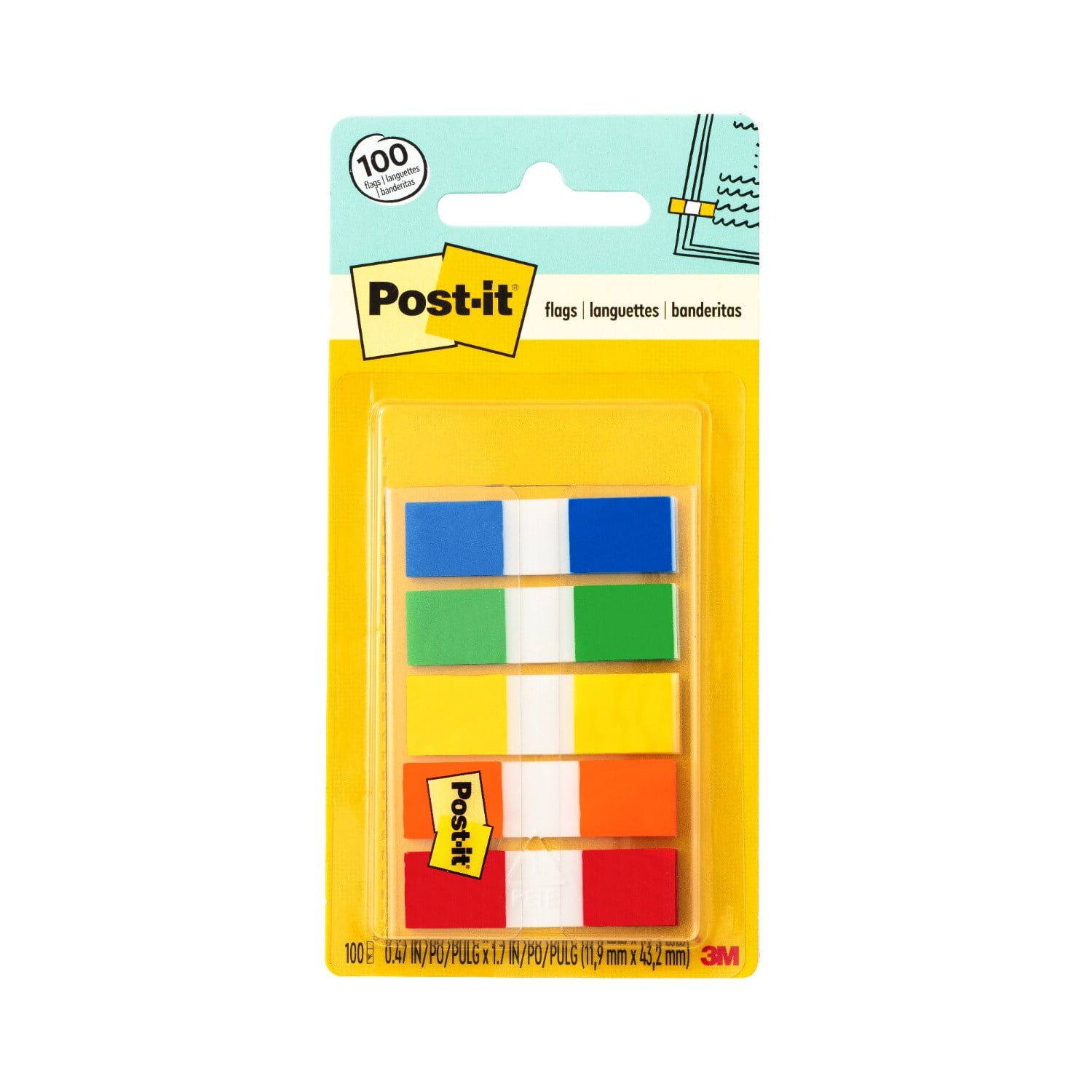 Post-it Sticky Flags, Assorted Colors, Wide Index, 100 Flags per Pack ...