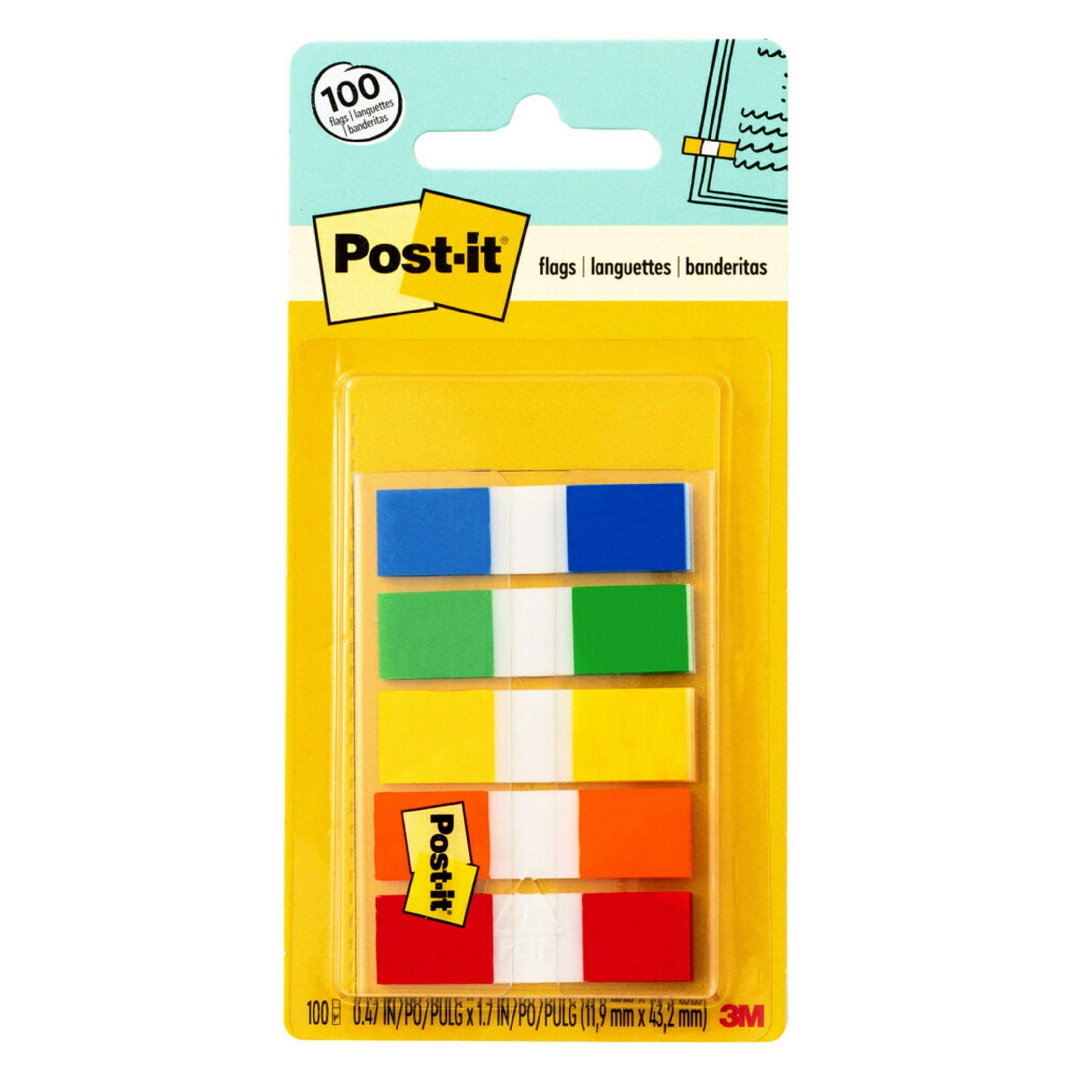 Post-it Sticky Flags, Assorted Colors, Wide Index, 100 Flags per Pack ...