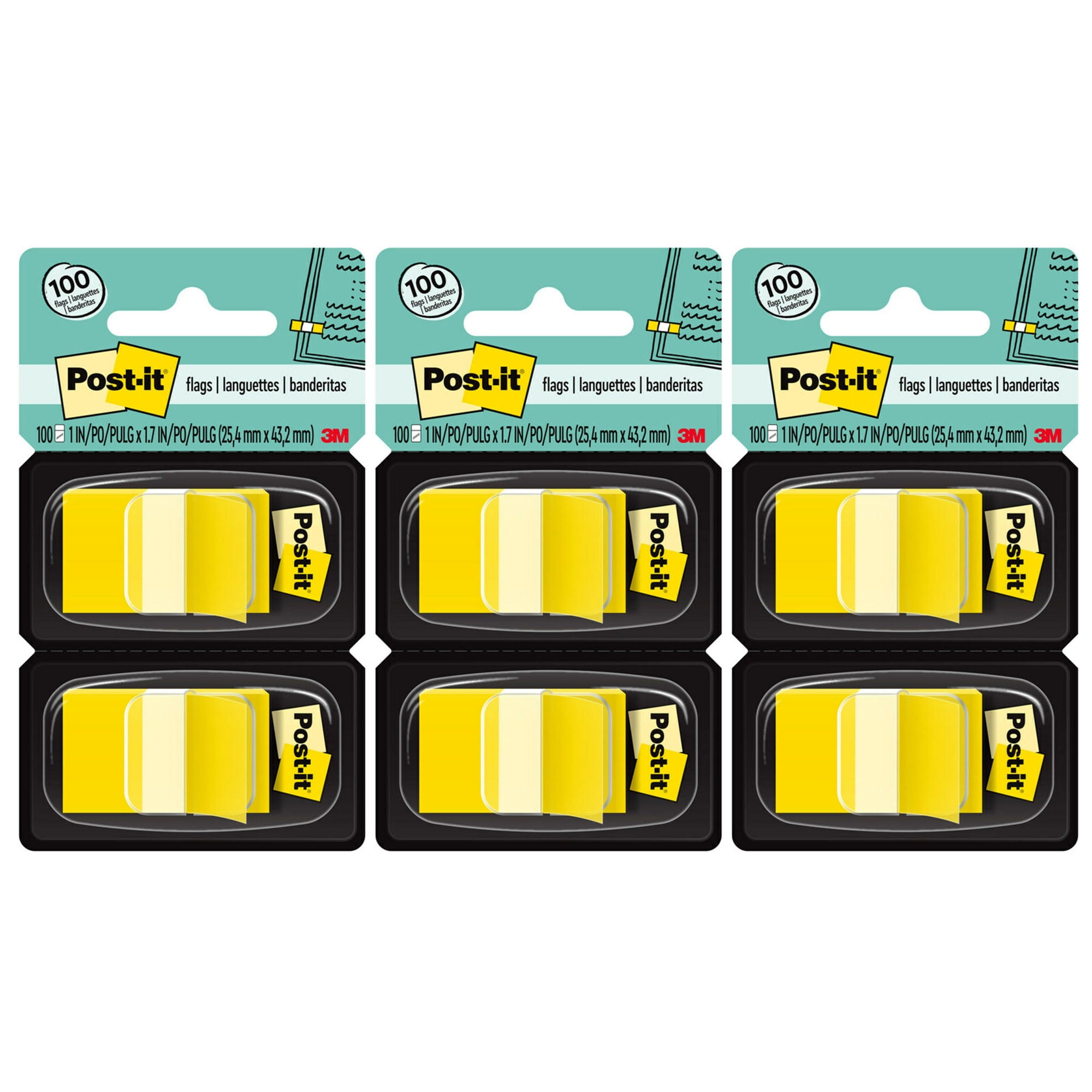 Post-it Flags - Yellow, 50/Dispenser, 2 Dispenser/Pack, 3 Packs ...
