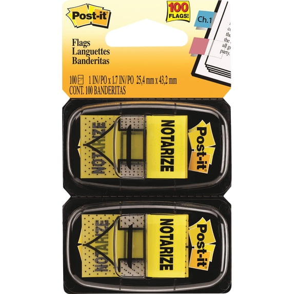 Post-it Sticky Note, 'Notarize' Message Flags, Yellow, 1 in. Wide, 100 ...