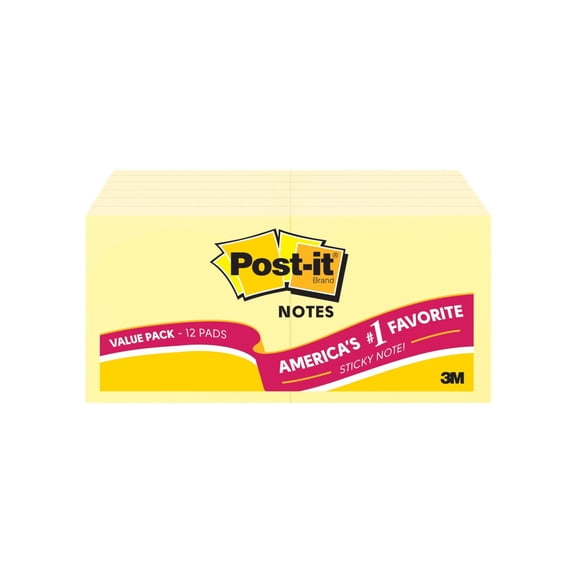 Post-it Notes, 3" x 3", Canary Yellow, 12 Pads/Pack - Walmart.com