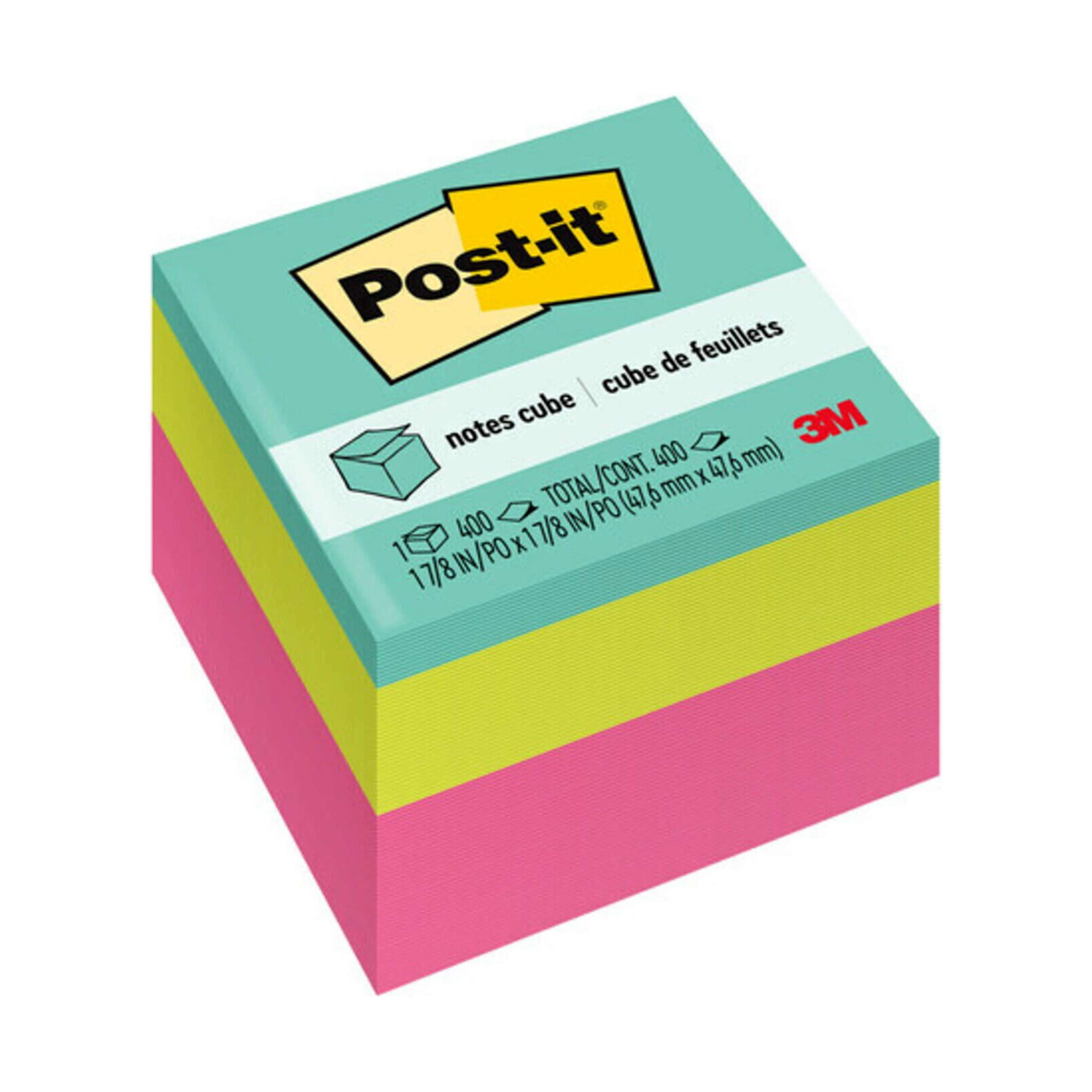 Post-it® Notes Cube, 1 7/8 in x 1 7/8 in, Assorted Bright Colors, 400 ...