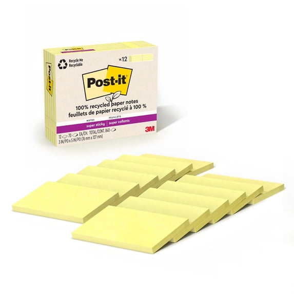 Post-it Notes Super Sticky 655R-12SSCY 3 in. x 5 in. 100 Percent ...