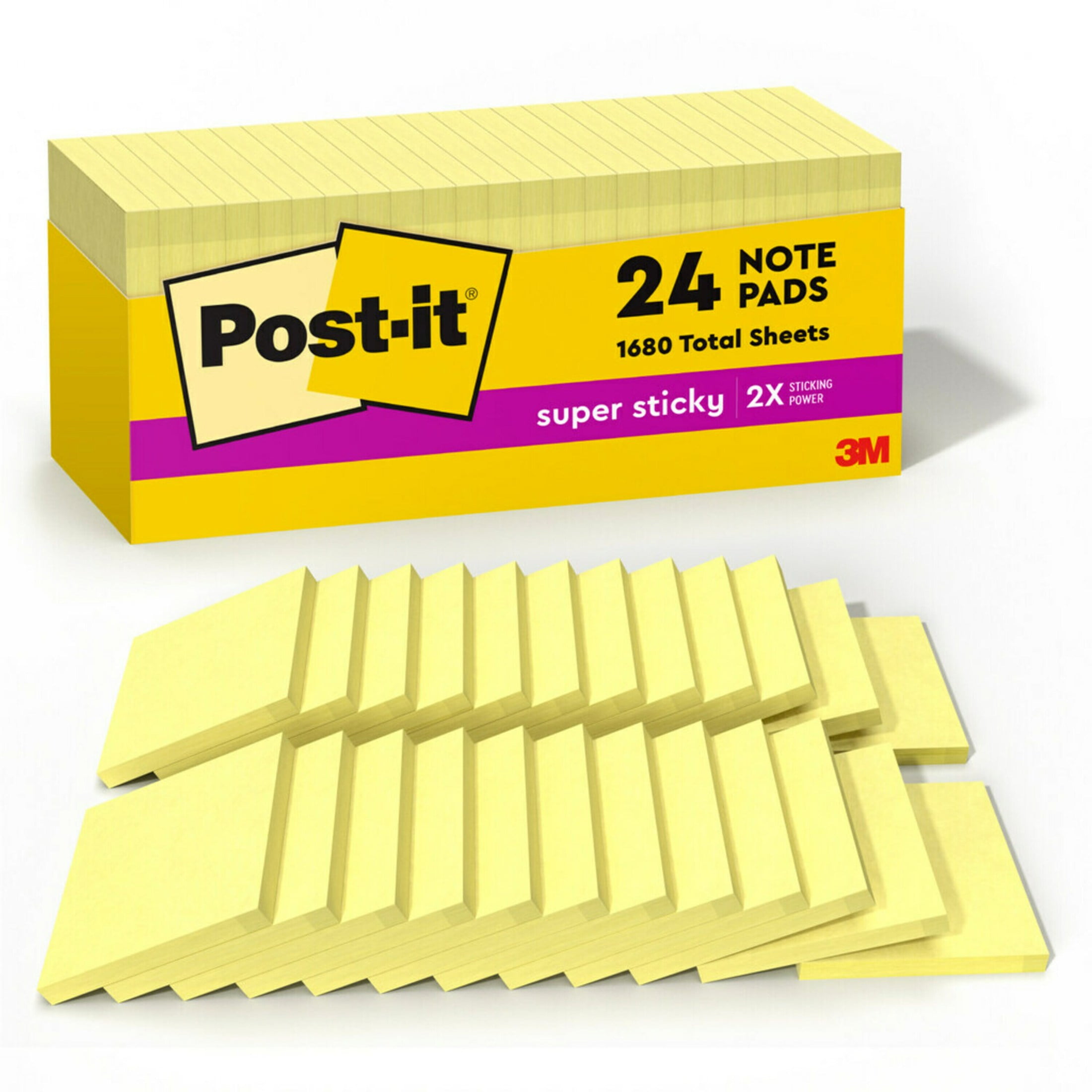 Post-it Super Sticky Notes, 3" x 3", Canary Yellow, 24 Pads - Walmart.com