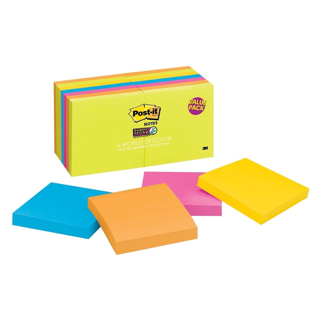 Post-it Notes Super Sticky - Rio De Janeiro Colors 3 x 3 90/Pad - 14 ...